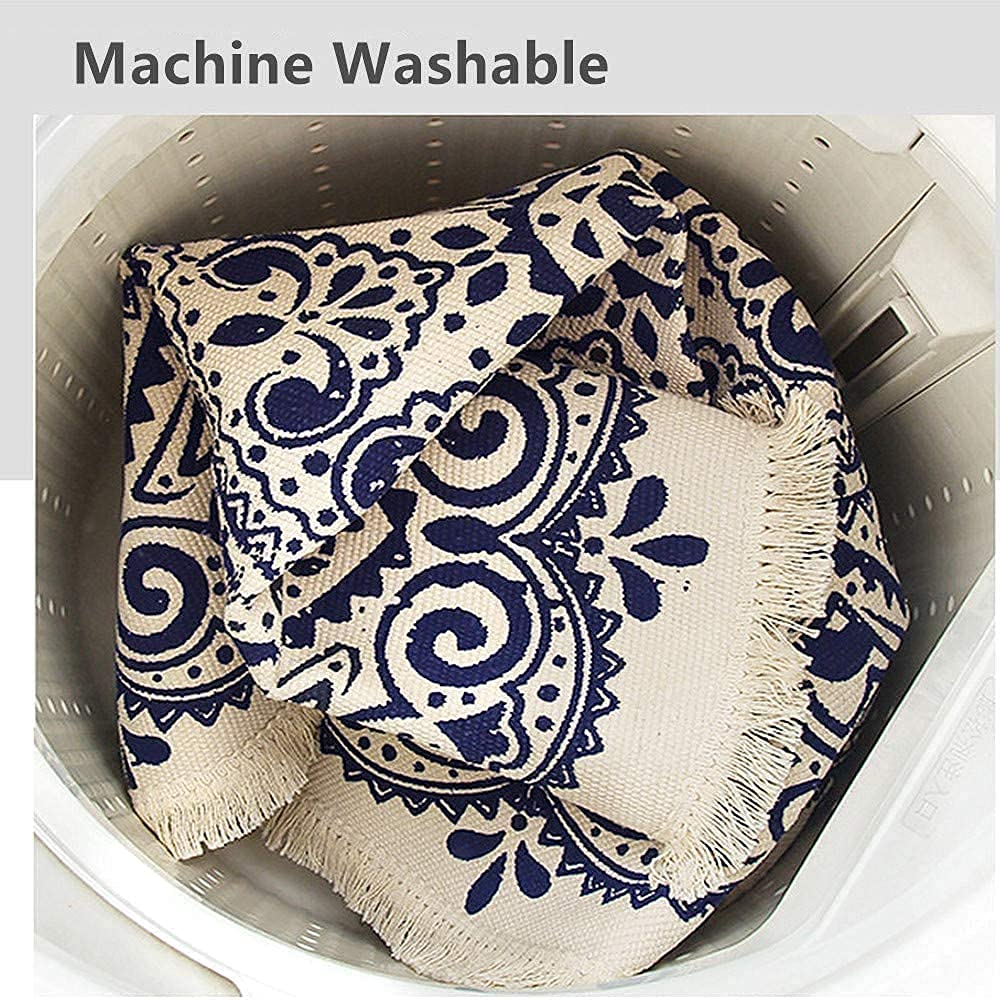 Poowe Round Cotton Rug Woven Tassel Throw Rug Washable Area Rug for Living Room Bedroom Kitchen Bathroom (Shapes)