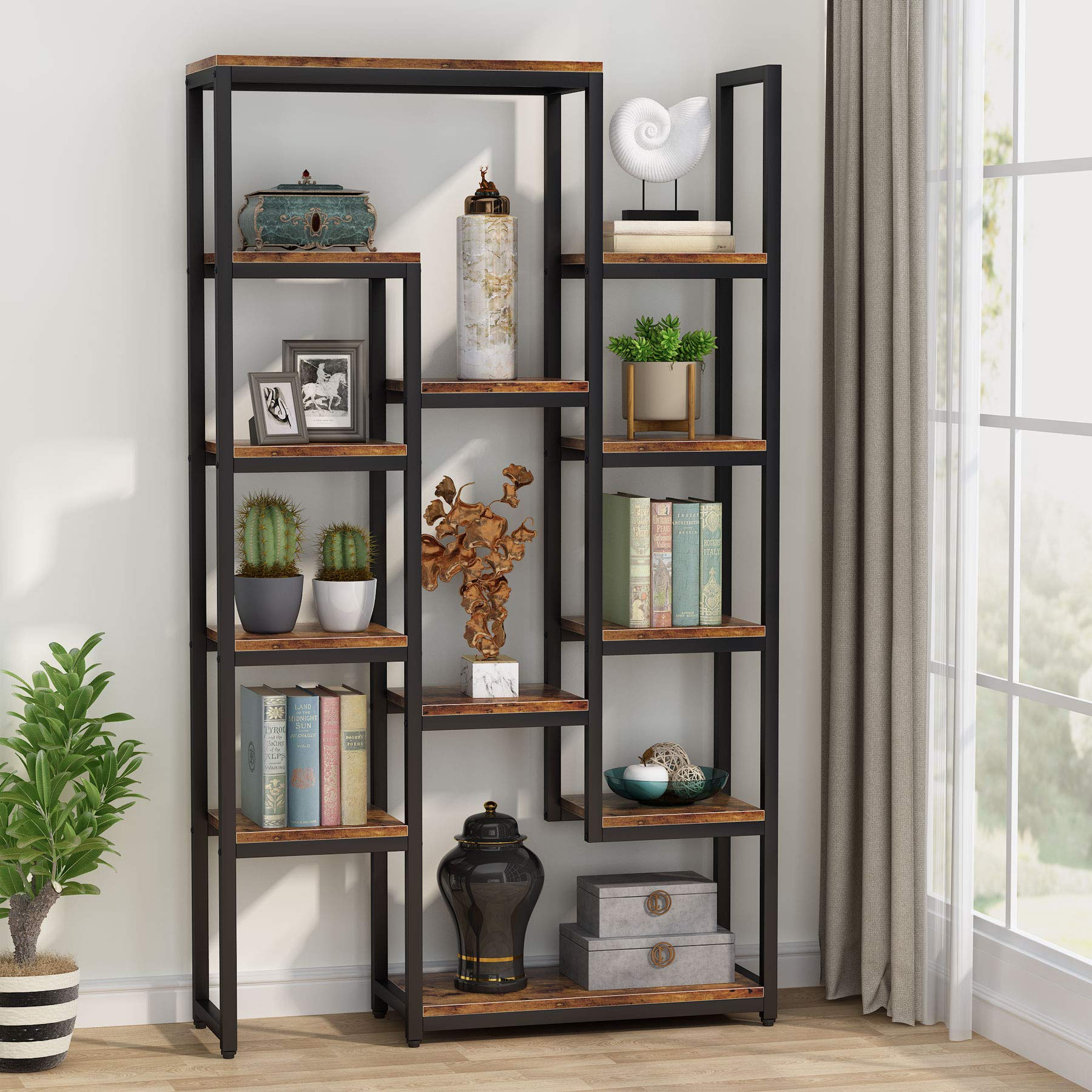 Tribesigns 6-Tier Bookshelf 70.9 inch Tall Bookcase, Modern Industrial 12-Shelf Display Shelves Book Storage Organizer for Living Room, Home Office (Black)