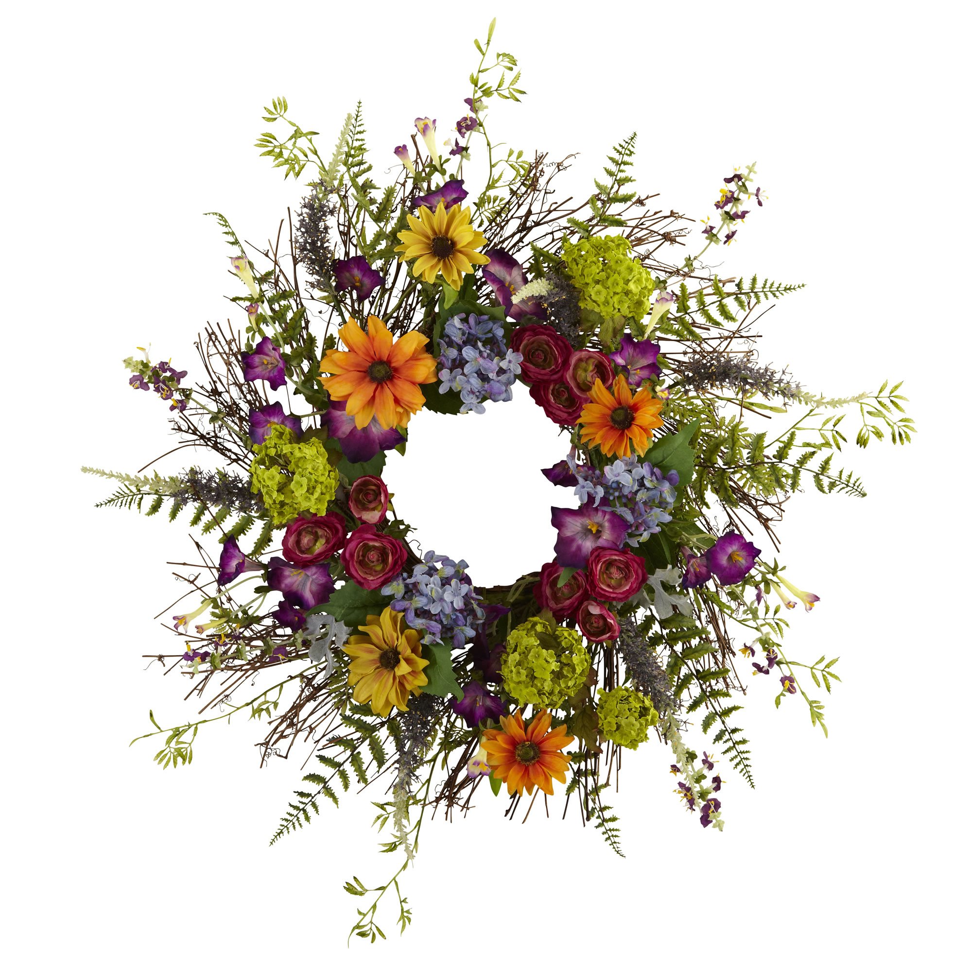 Nearly Natural 24" Peony Wreath (24in) and 24-Inch Spring Garden Wreath