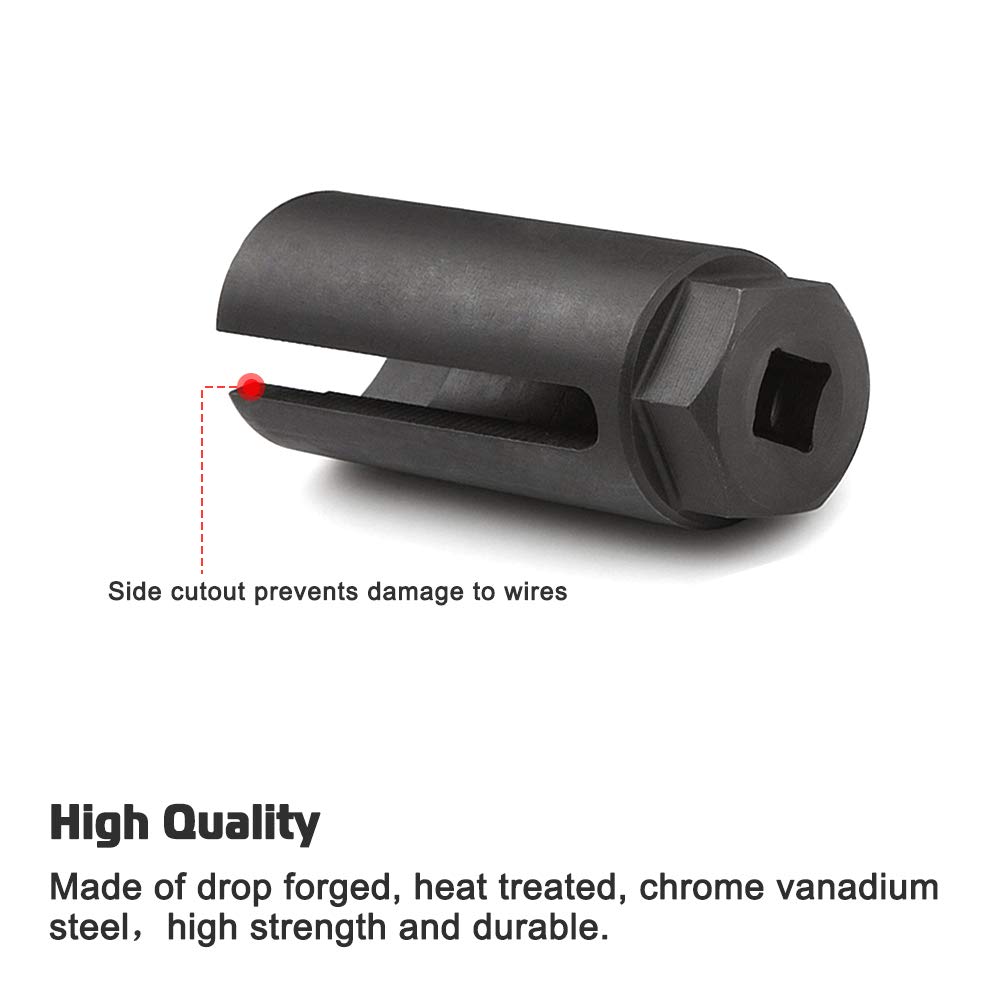 Oxygen Sensor Socket with Side Wire Cutout 3/8β Inch Drive x 7/8β (22mm) fits All Vehicle O2 Removal and Installation Offset Oxygen Sensor Socket