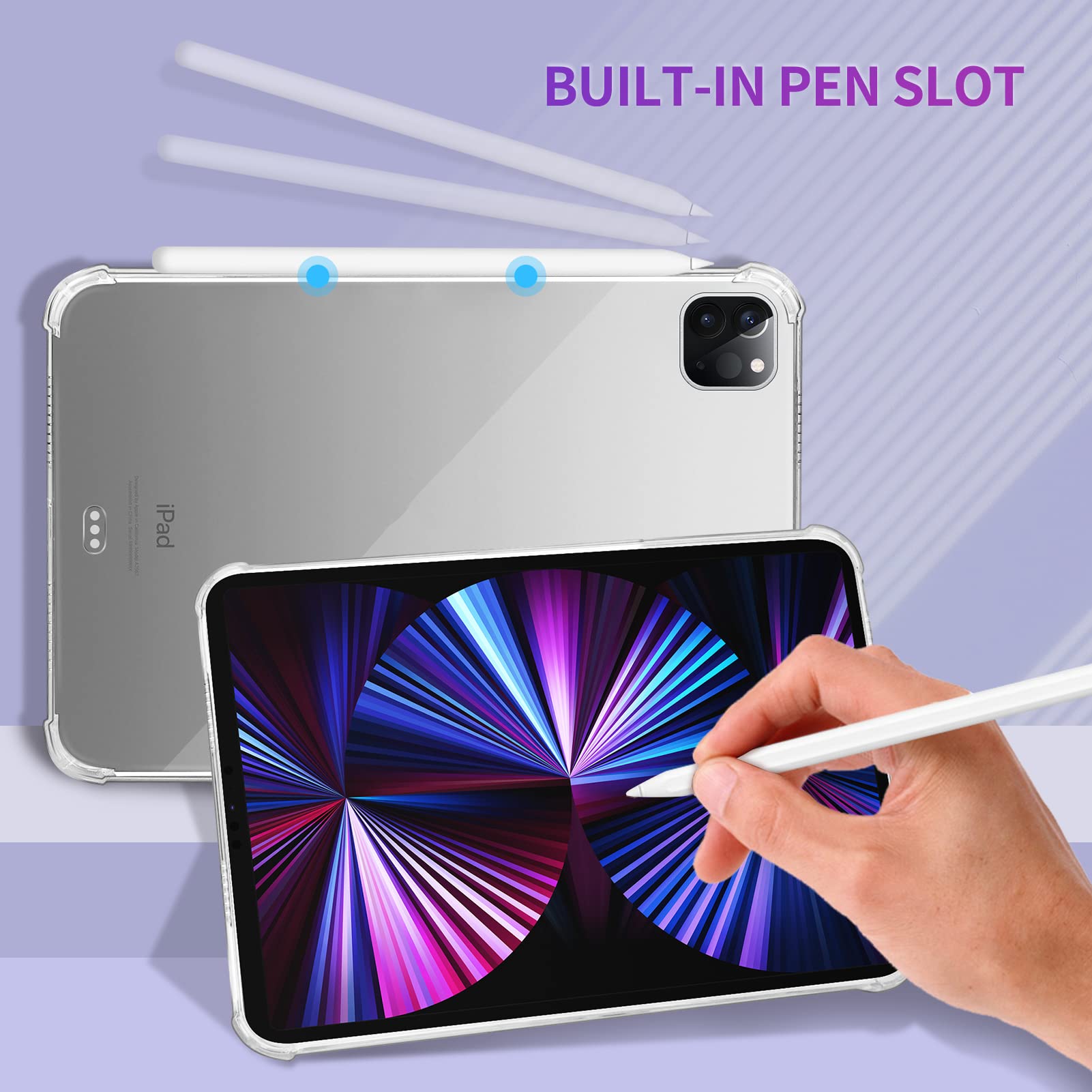 ZenTiky Case for iPad Pro 12.9’’ 2021 5th Generation, Clear Protective Case for iPad Pro 12.9 inch 2021 Model, Hard Back Cover Shockproof TPU Protective Cover for 2021 iPad pro 12.9, Transparent