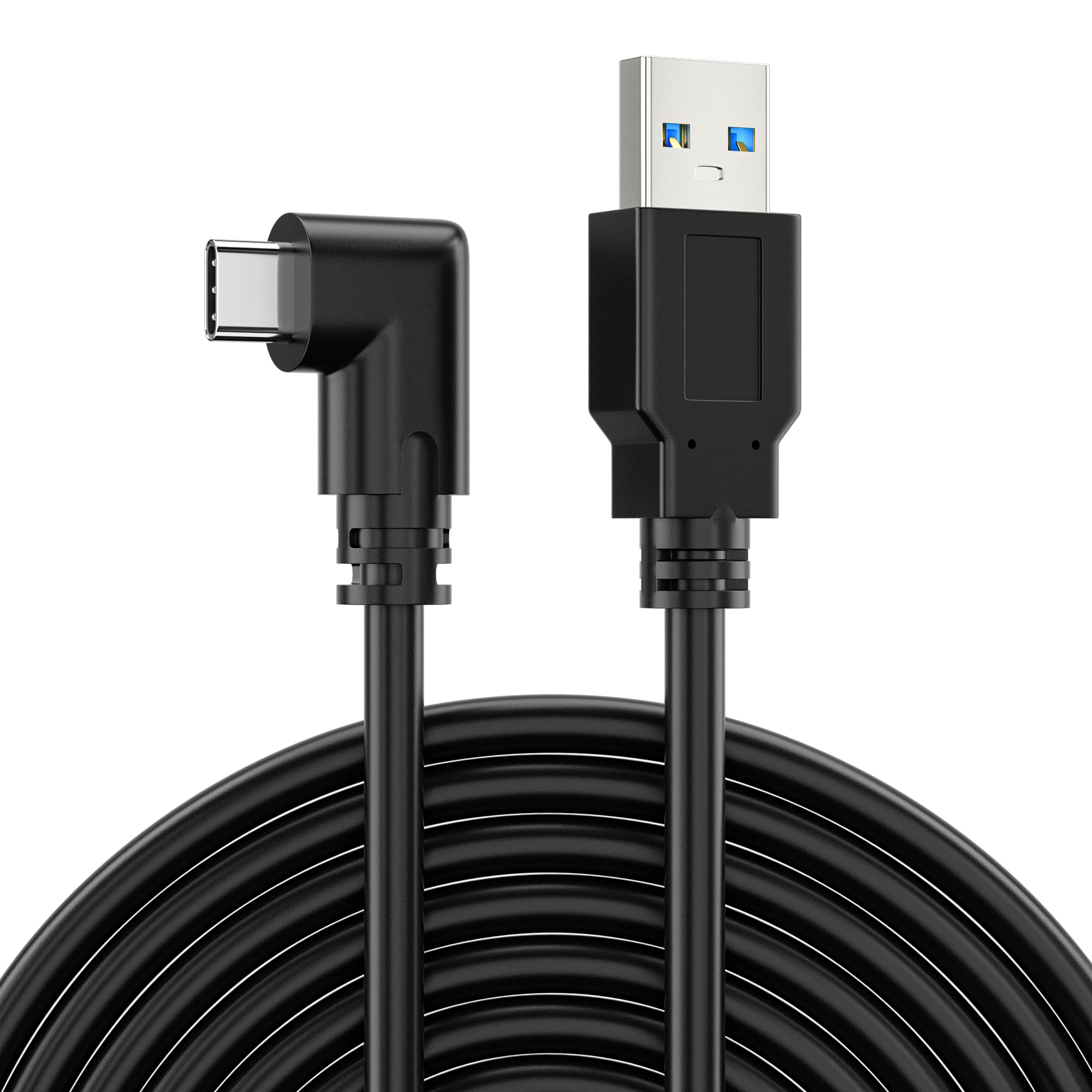 USB C Cable 3.0 16.5ft USB to Type C Cable Right Angled for Oculus Quest Link 2, iChanko 90 Degree USB-C Cable, 5Gbps Superspeed Data Transfer, 3A Fast Charging Cable for VR (Black, 16.5ft)