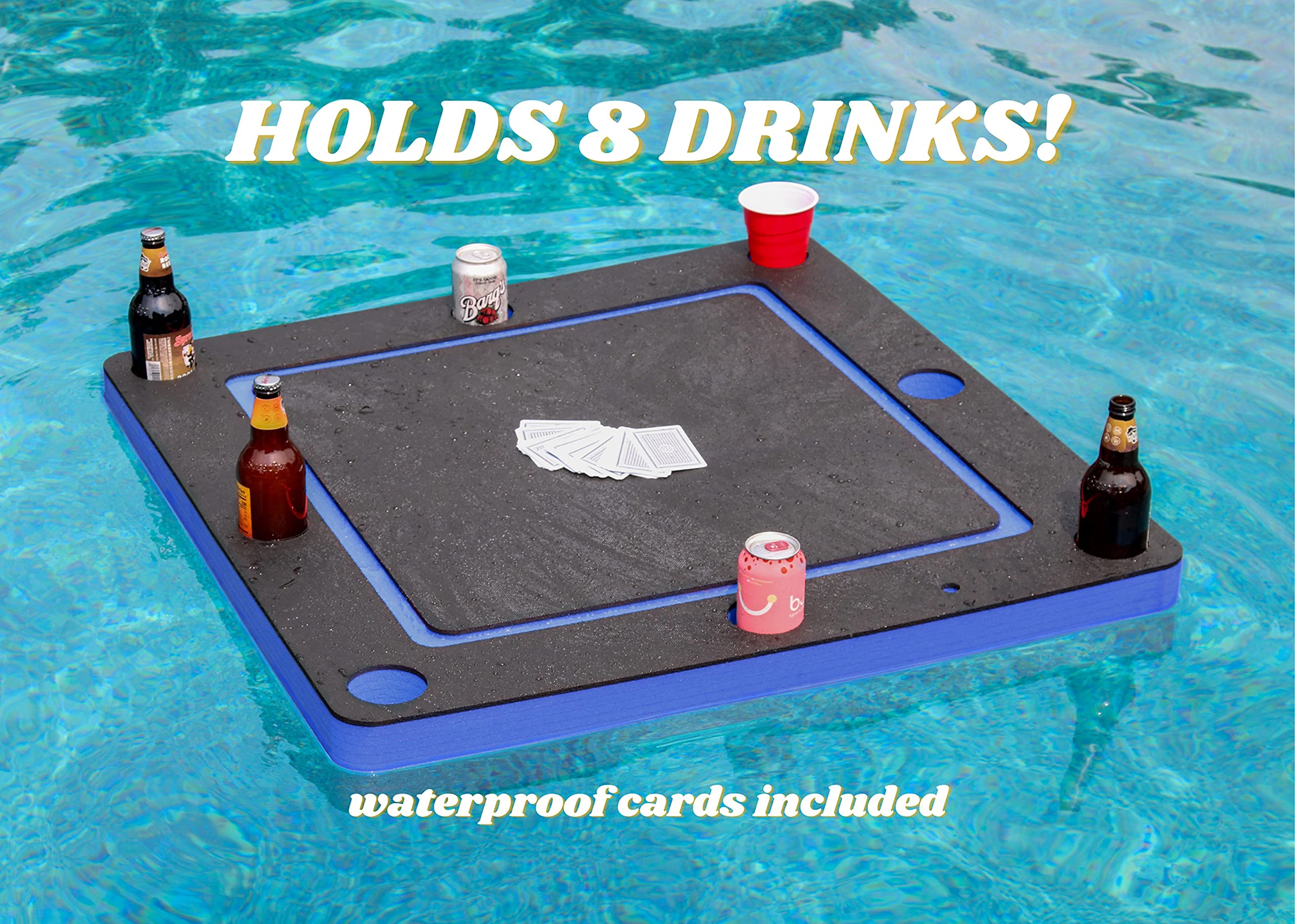 Polar Whale Floating Blue and Black Game or Card Table Tray for Pool or Beach Party Float Lounge Durable Foam Large 36 Inch Drink Holders with Waterproof Playing Cards Deck UV Resistant