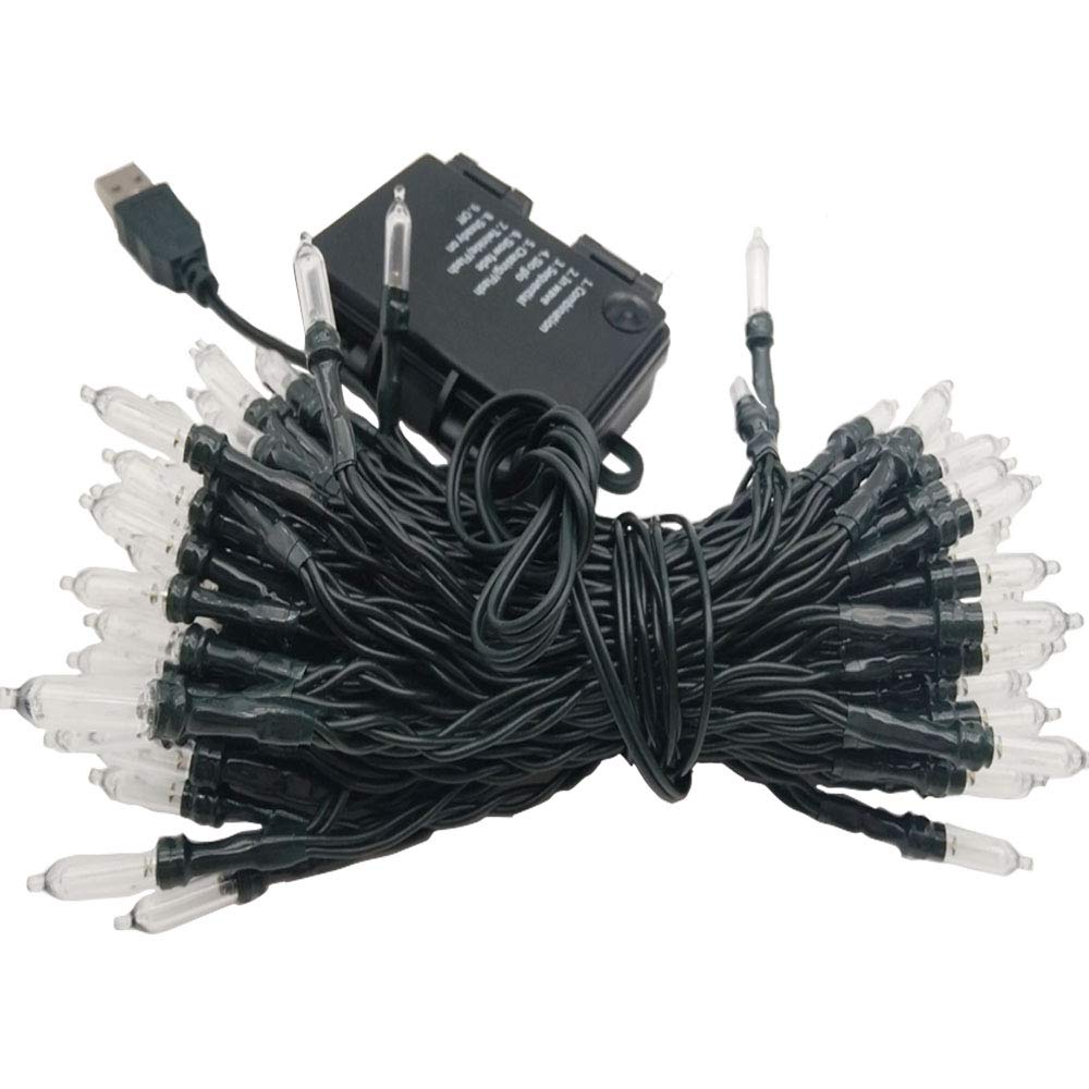 Outdoor Light String Christmas Light Battery Powered Light String 100 LED , Light String Christmas Tree Wreath Garden Wedding Party Mini Light, Waterproof, Warm White with USB Connector 1 Pack 36 ft