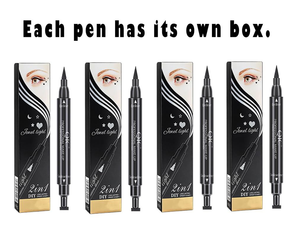 Winged Black Liquid Eyeliner Set - 4 PCs Dual Ended Matte Eye Liner Pen & Wing Stamp, Long Lasting and Smudge Proof Eye Makeup for Women