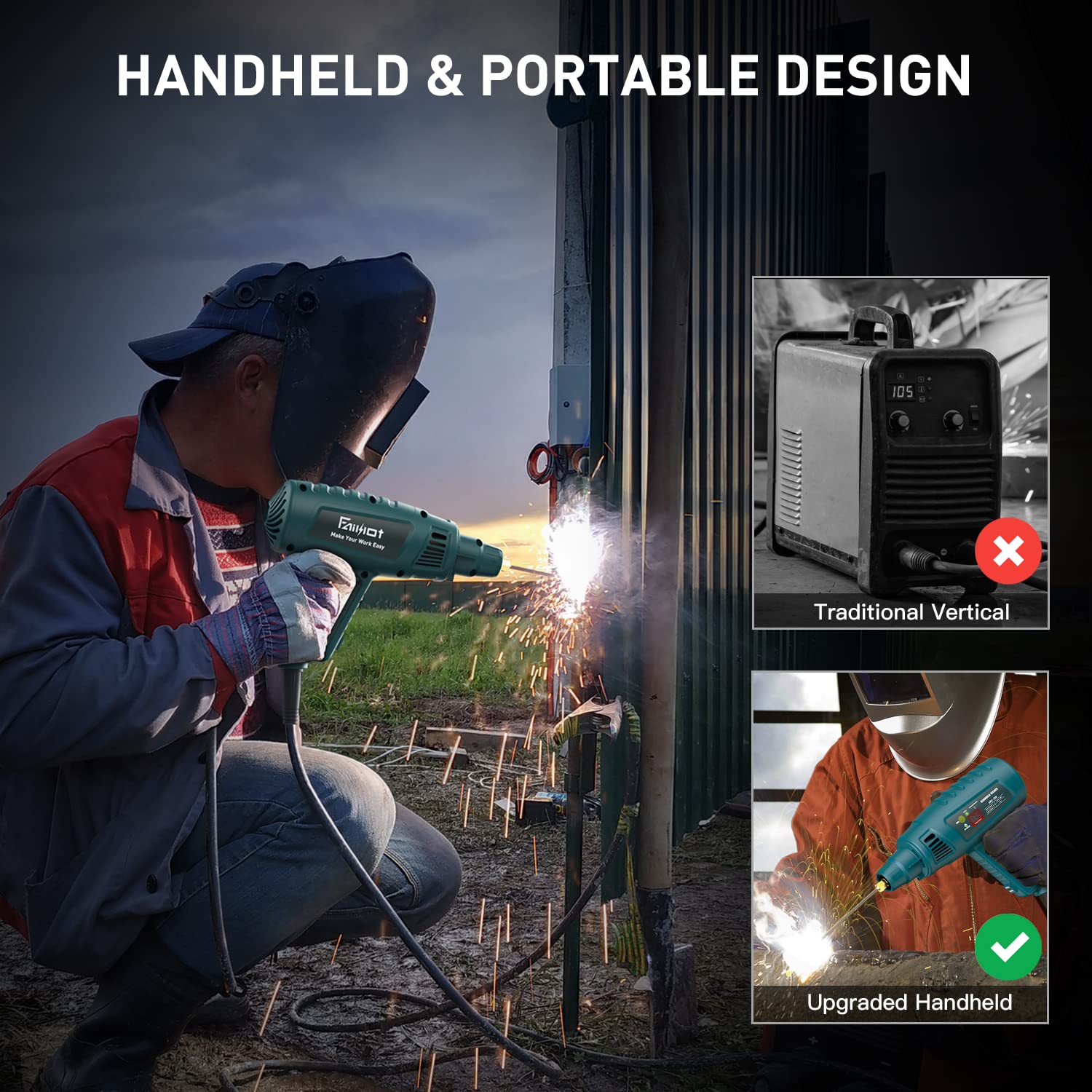 Welding Machine Kit, Faiuot Handheld Welder IGBT Digital Inverter Technology ARC Welder MMA Welding Gun 110V Hot Start Portable Welder Machine