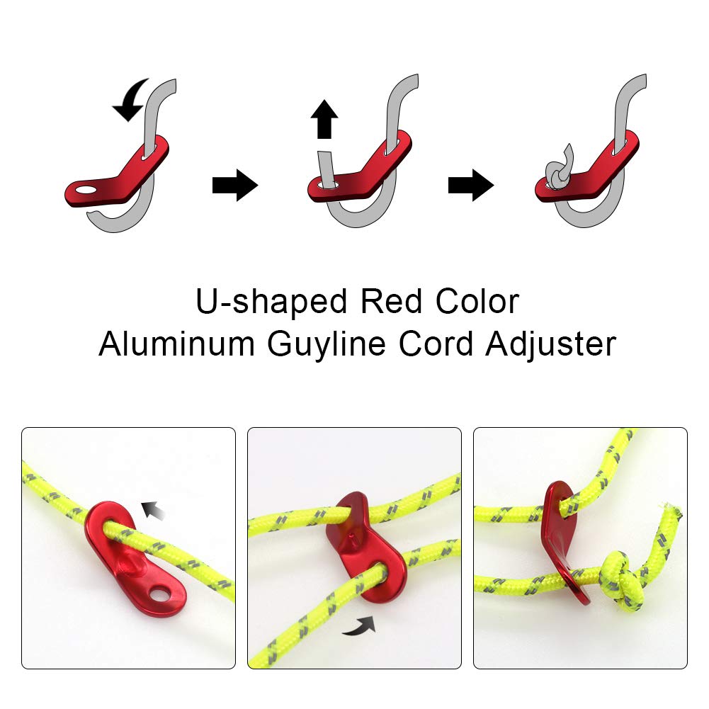 Reflective Nylon Cord, Tent Guyline Rope with Ultra-Light Aluminum Alloy Ceiling Rope Adjuster Fits Camping Hiking Backpacking,4 Pack 4MM 13 FT