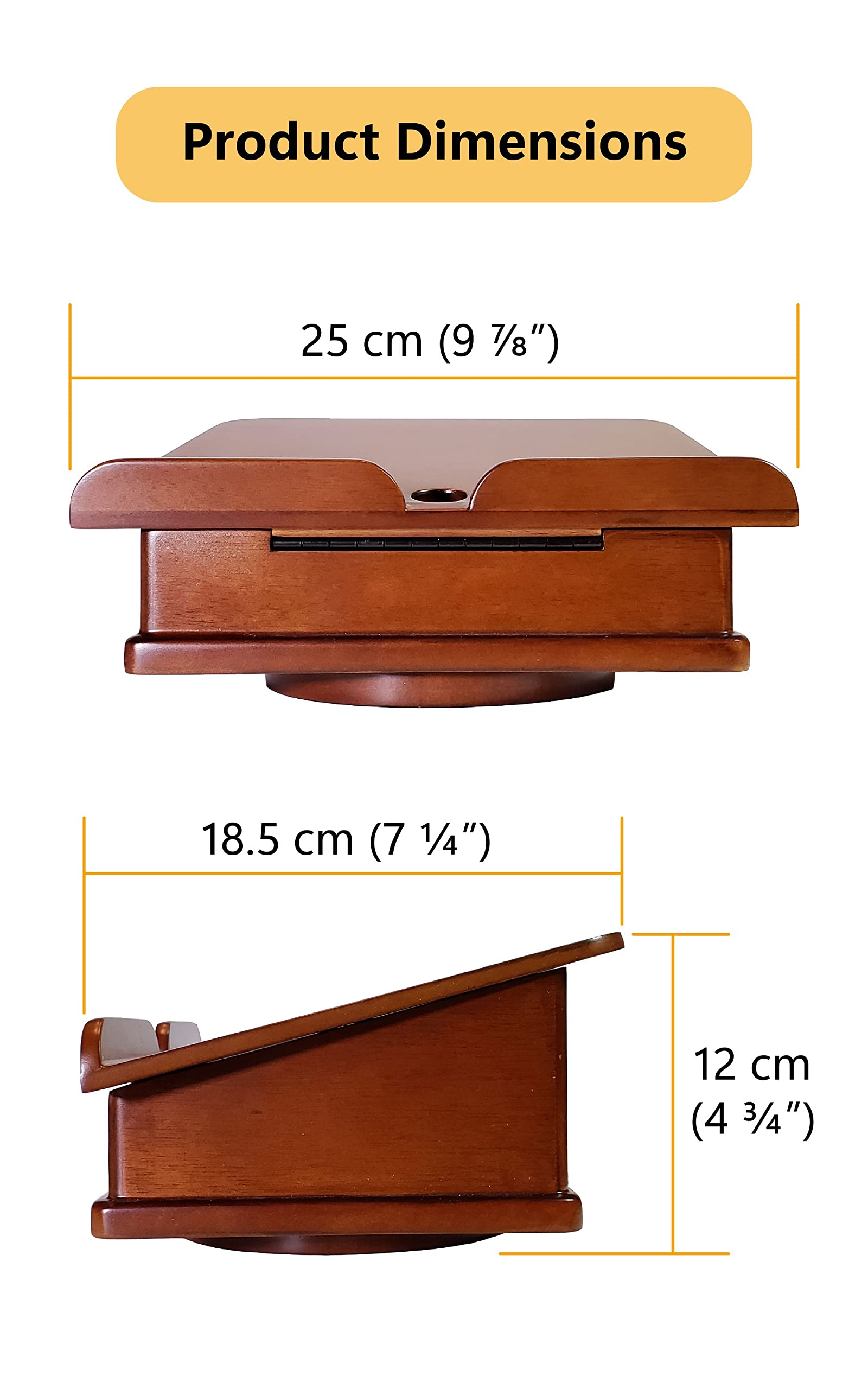 Wooden Book Stand for Cookbook Textbook and Tablet, Adjustable Angles, Spacious Storage Case, Carousel Base (Dark Cherry)