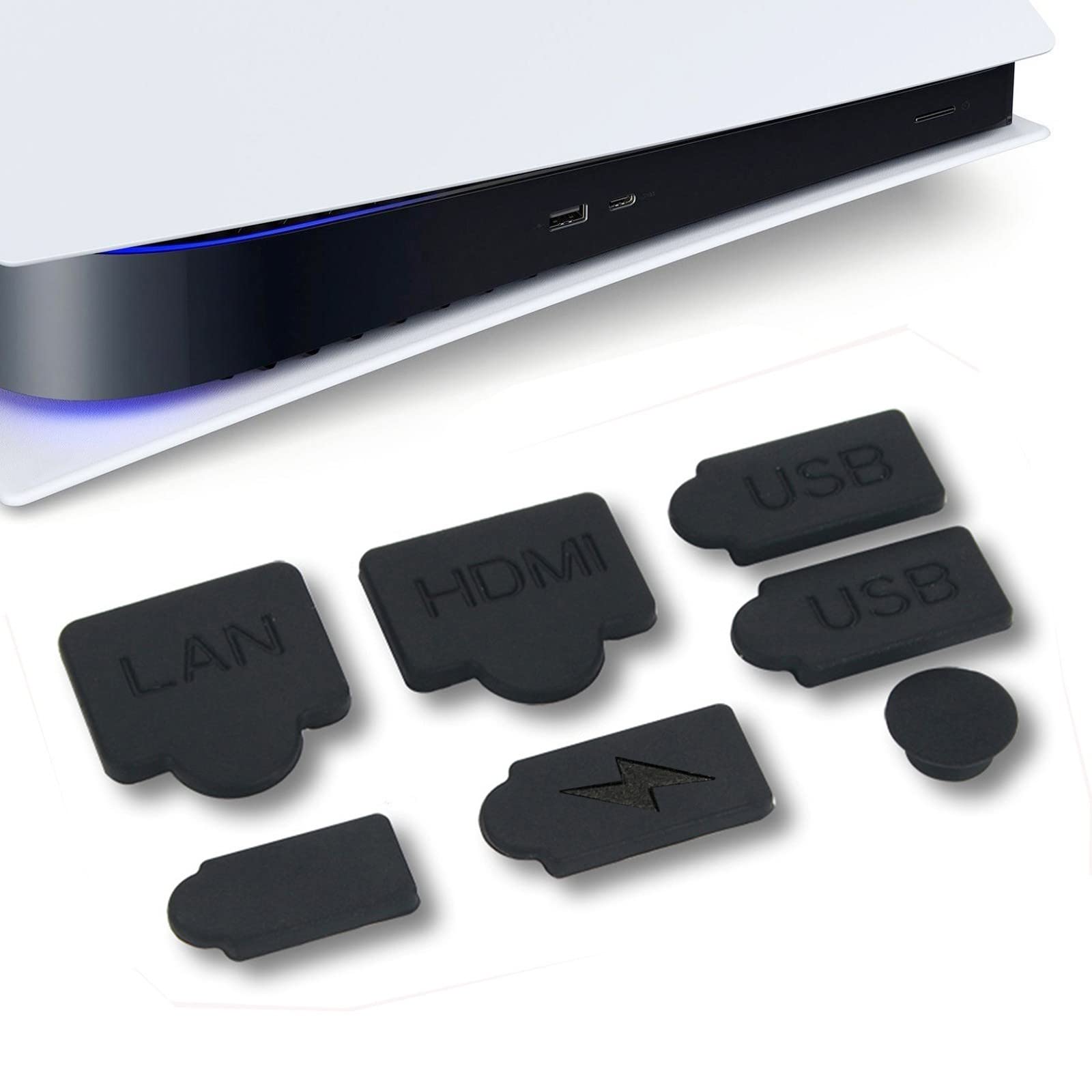 Zerlibeaful Ps2 Games 7 Pcs Silicone Dust Plugs Set Suitable for PS5 USB HDMI LAN Type C Scratch Waterproof Cover Dust Plug Suitable for PS5 External Harddrive