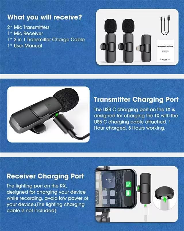 NICHOM Wireless Lavalier Microphone for iPhone/iPad Mini Clip-on Microphone Wireless for iPhone Video Recording Denoise Omni Lav Lapel Mic for Interview/Youtube/Vlog/Live Stream/Tiktok/Content Creator