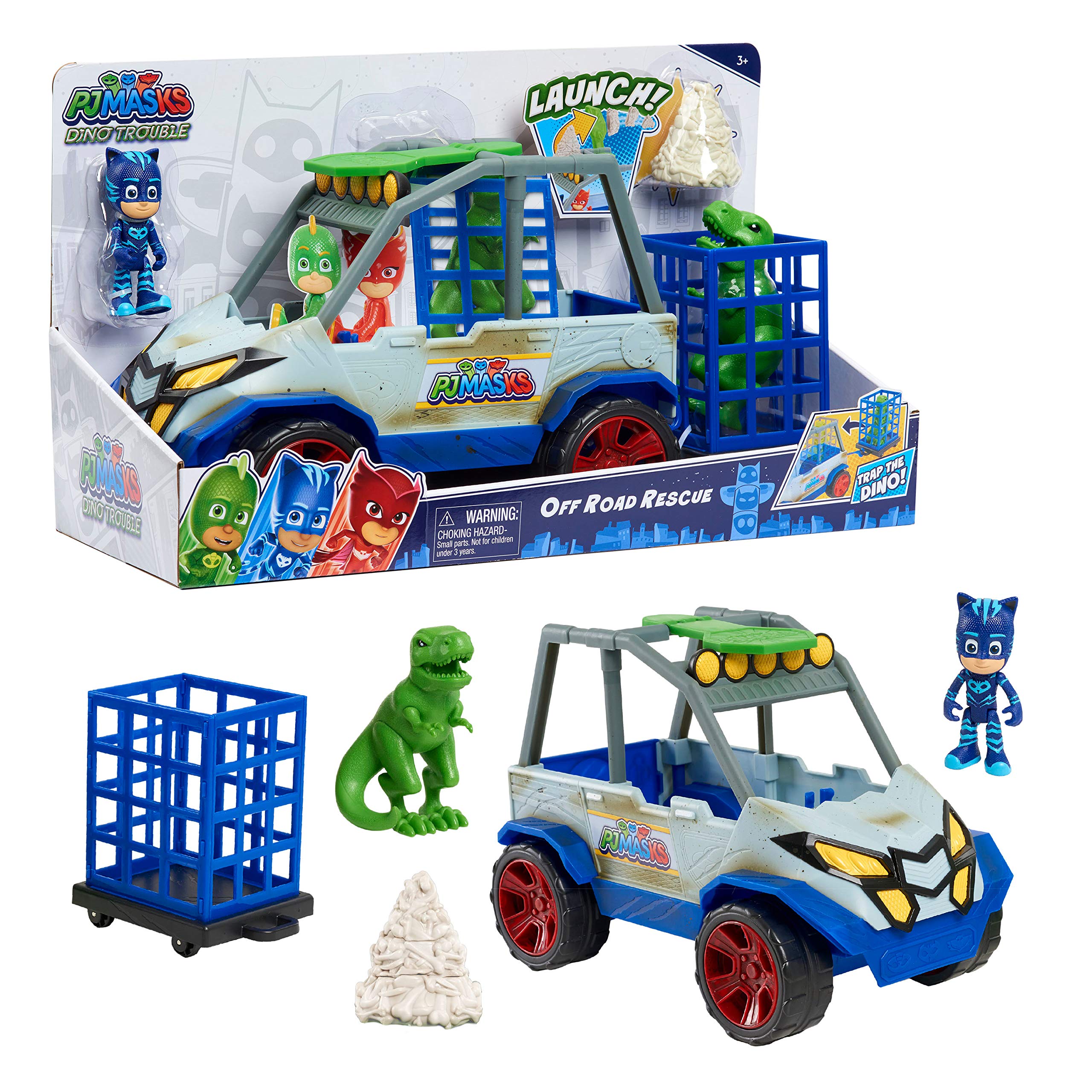 PJ Masks Dino Trouble Off Roader Rescue Vehicle, Includes Dinosaur and Catboy Figures