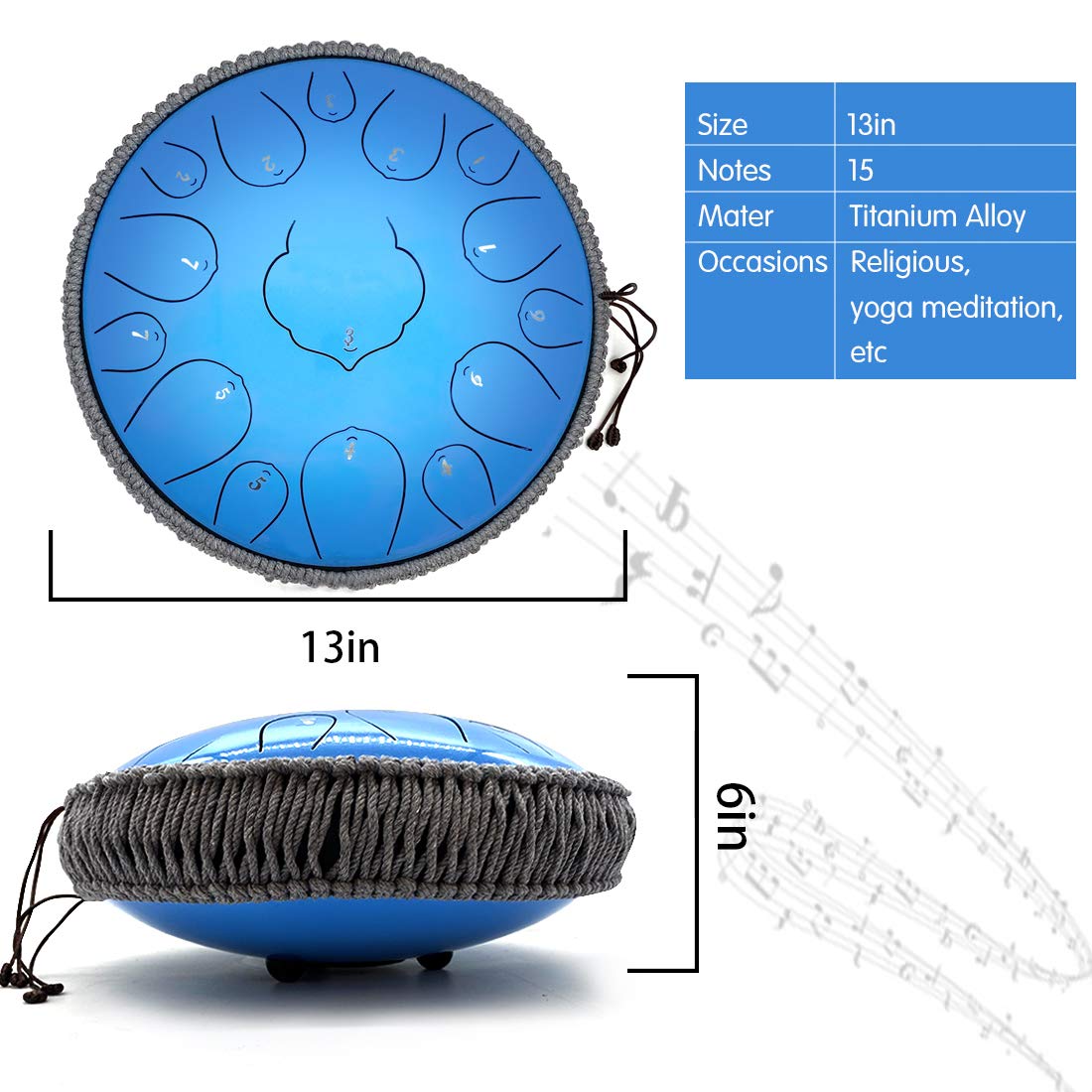 Steel Tongue Drum, 15 Notes 13 Inches Percussion Instrument D-Key Handpan Drum (Navy Blue)