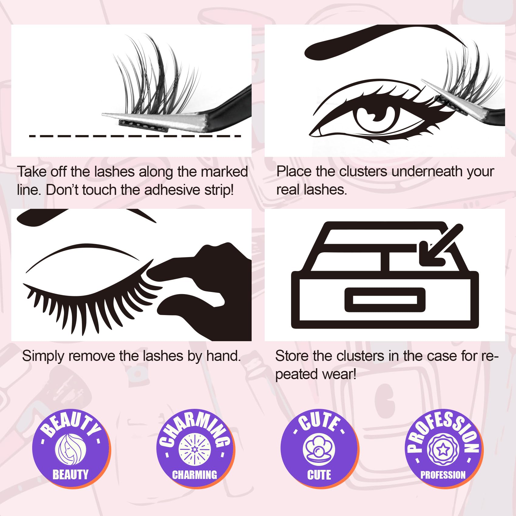 Self Adhesive Lash Clusters Reusable Eyelashes DIY Lash Extension Kit with Eyelash Brush Tool and Lash Tweezers Eyelash Extension Kit for Beginner DIY at Home
