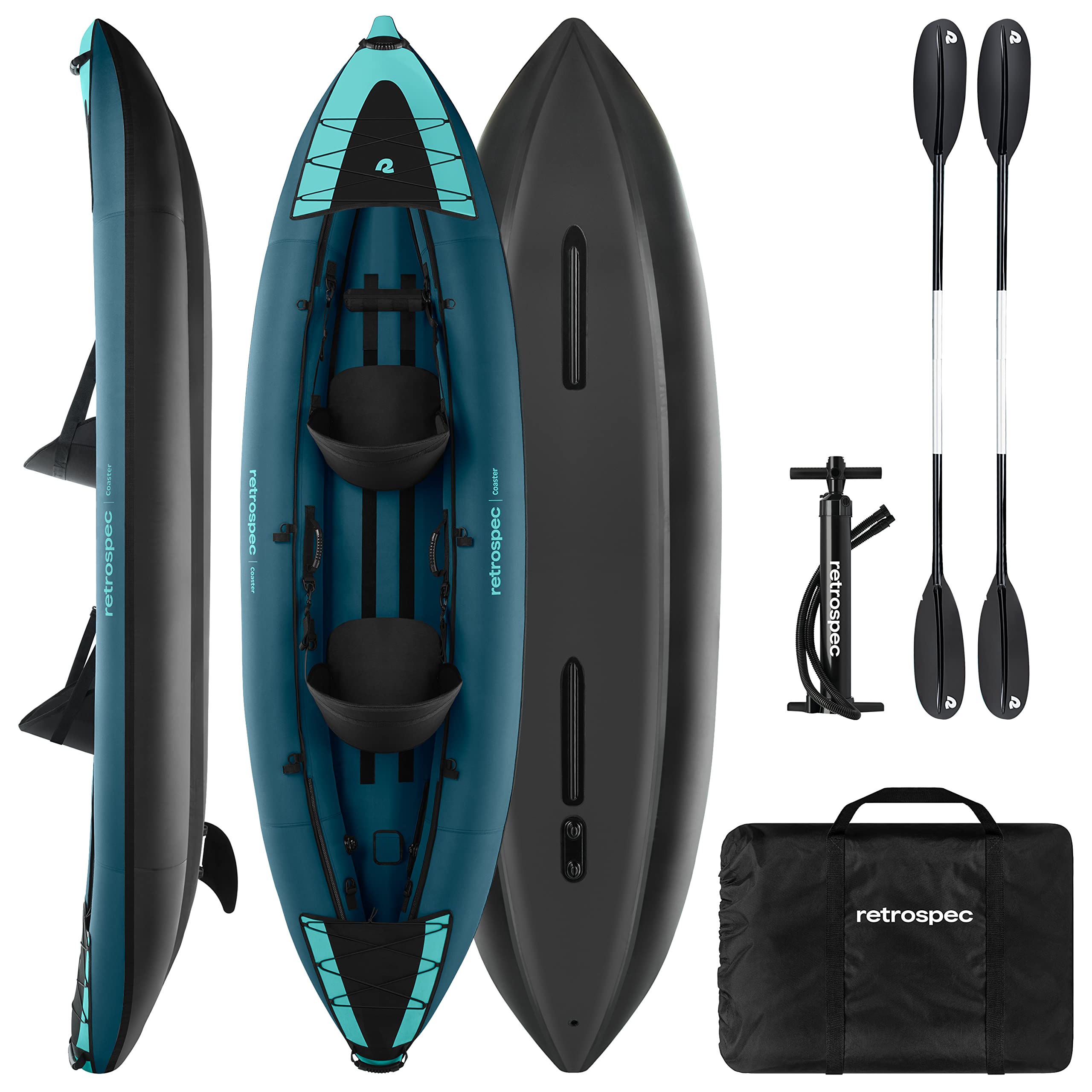 Retrospec Coaster 1 Person Inflatable Kayak - Portable 600-Denier Ripstop Polyester Blow up Kayak - Includes Double-Sided Paddle, Hand Pump & Carrying Bag - Wild Spruce