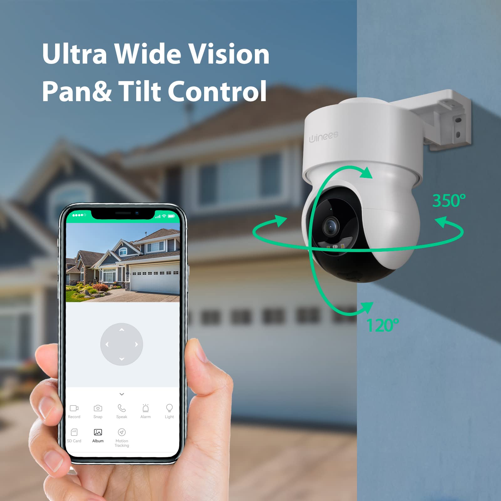 winees Security Cameras, 2K HD Outdoor Security Camera with Color Night Vision, Spotlight, Siren, Two-Way Audio, 2.4Ghz WiFi, Waterproof, Cameras for Home Security Compatible with Alexa