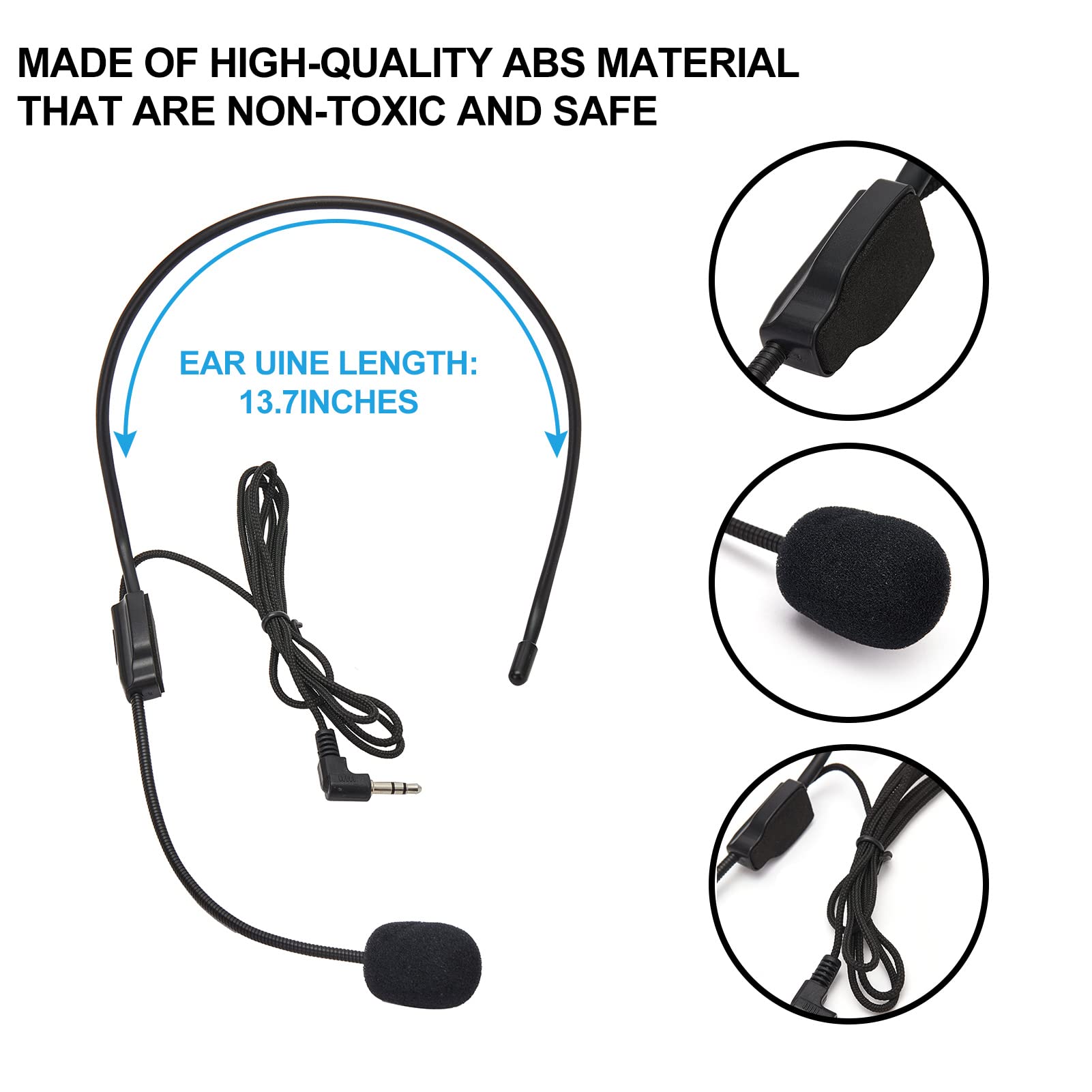 XCRUI Set of 2 Headset Microphone, Flexible Wired Boom,3.5mm Connector Jack Black for Teachers, Speakers, Dancer, Presentations,Singer,Coaches, Seniors and More