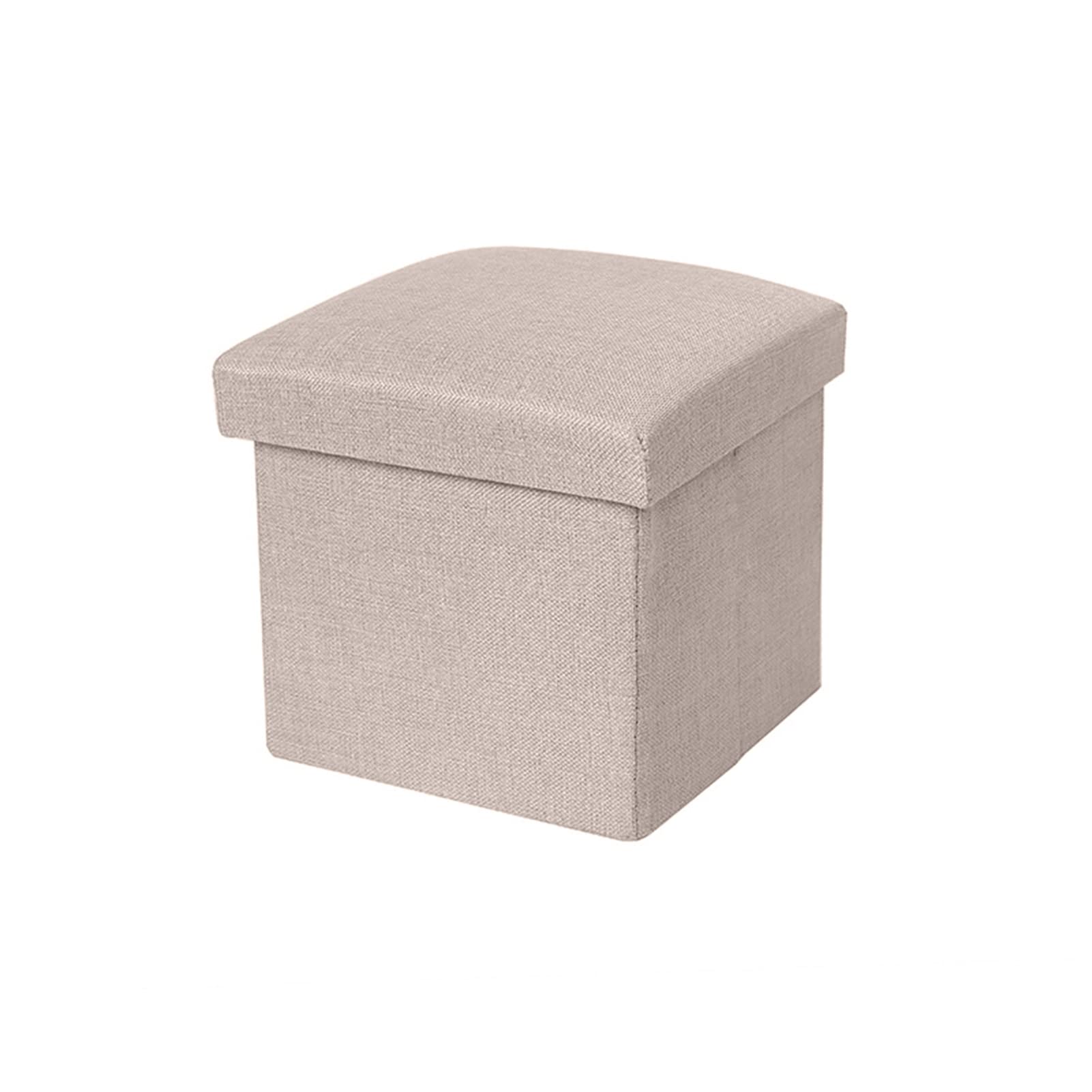 Reheyre Folding Storage Box Footrest Stool Toy Box Chest, Versatile Fabric Storage Cube Seat for Home, Collapsible Bench Furniture for Living Room Beige 30cm