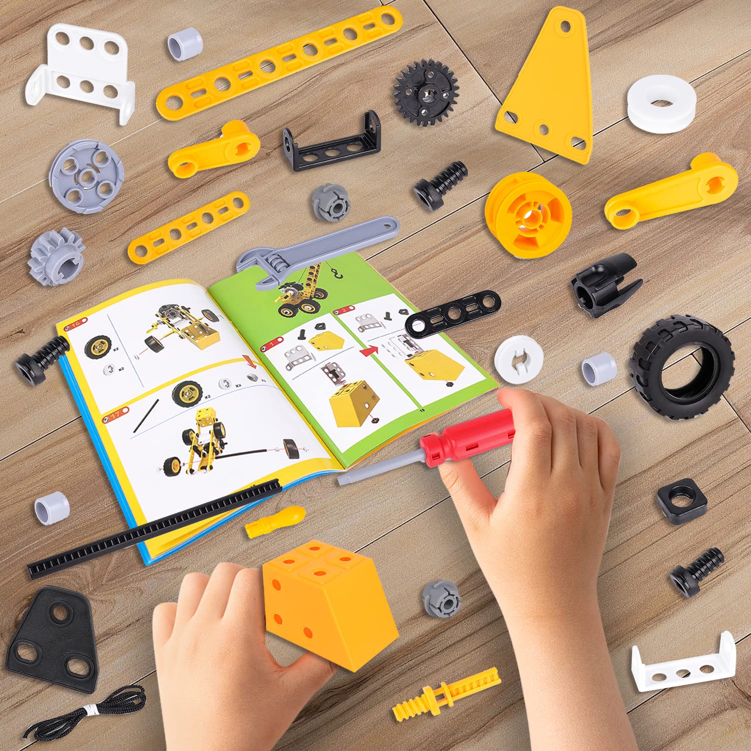 WINGIFT 100 Piece STEM Building Blocks Toys - 8 in 1 Educational Construction Engineering Set DIY Learning Kit for Ages 5 6 7 8 9 10+ Year Old Boy Girl,Best Kids Gift for Creative Game Fun Activity