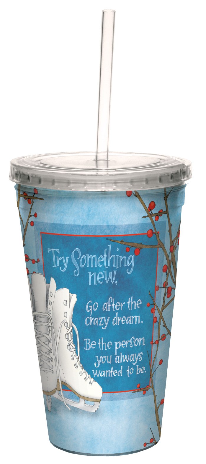 Tree-Free Greetings Winter Figure Skates by Robin Pickens Artful Traveler Double-Walled Cool Cup with Reusable Straw, 16-Ounce, Multicolored