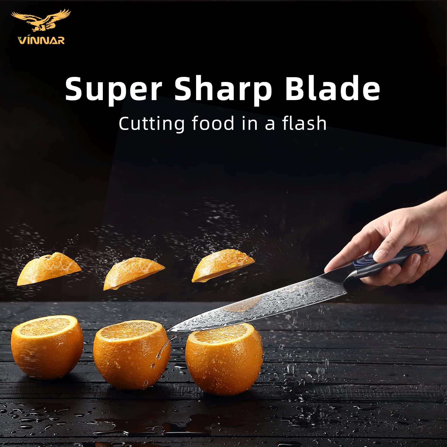 VINNAR Damascus Chef Knife, Japanese VG-10 Super Sharp 8 inch Professional Kitchen Knives, Ergonomic Blue G10 Handle,Sharpest Cooking Knife Best Choice for Home Kitchen and Restaurant