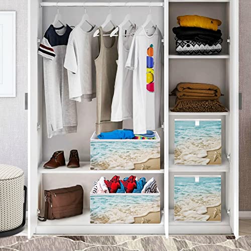 RunningBear Seastar Wave Storage Basket Storage Bin Square Collapsible Toy Bins Towel Storage Organizer for Kids Room Bedroom