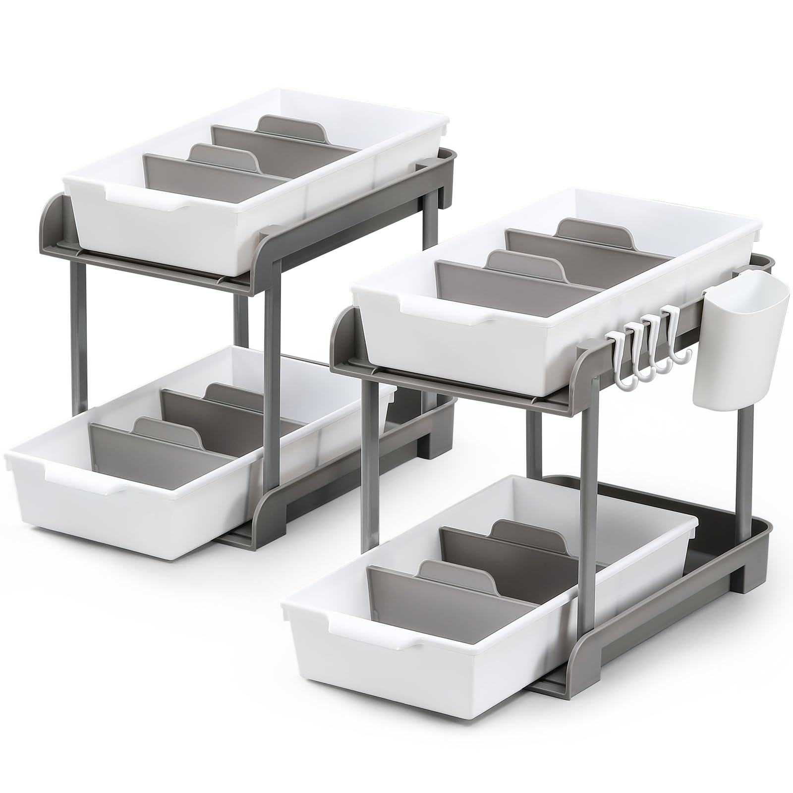 Set of 4, 10 Inch Non-Skid Lazy Susan Organizers & 2 Set, 2 Tier Pull-Out Under Sink Organizer and Storage with Dividers