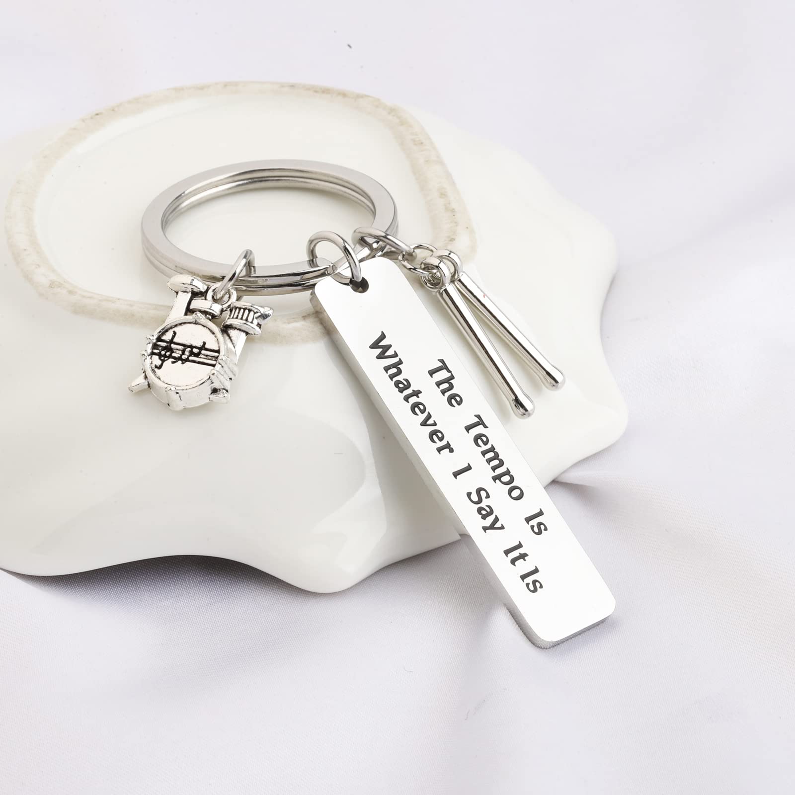 WSNANG Drum Keychain Percussionist Gift Music Teacer Drumstick and Drumkit Charms Key Chain Band Member Gifts (silver)