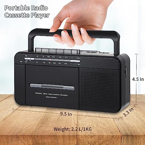 SEMIER Boombox MP3 Conversion Cassette Tape Player Recorder AM FM Radio, Cassette to MP3 Digital Converter, USB Recording, Built-in Microphone, Big Speaker and Earphone Jack by AC or C Batteries