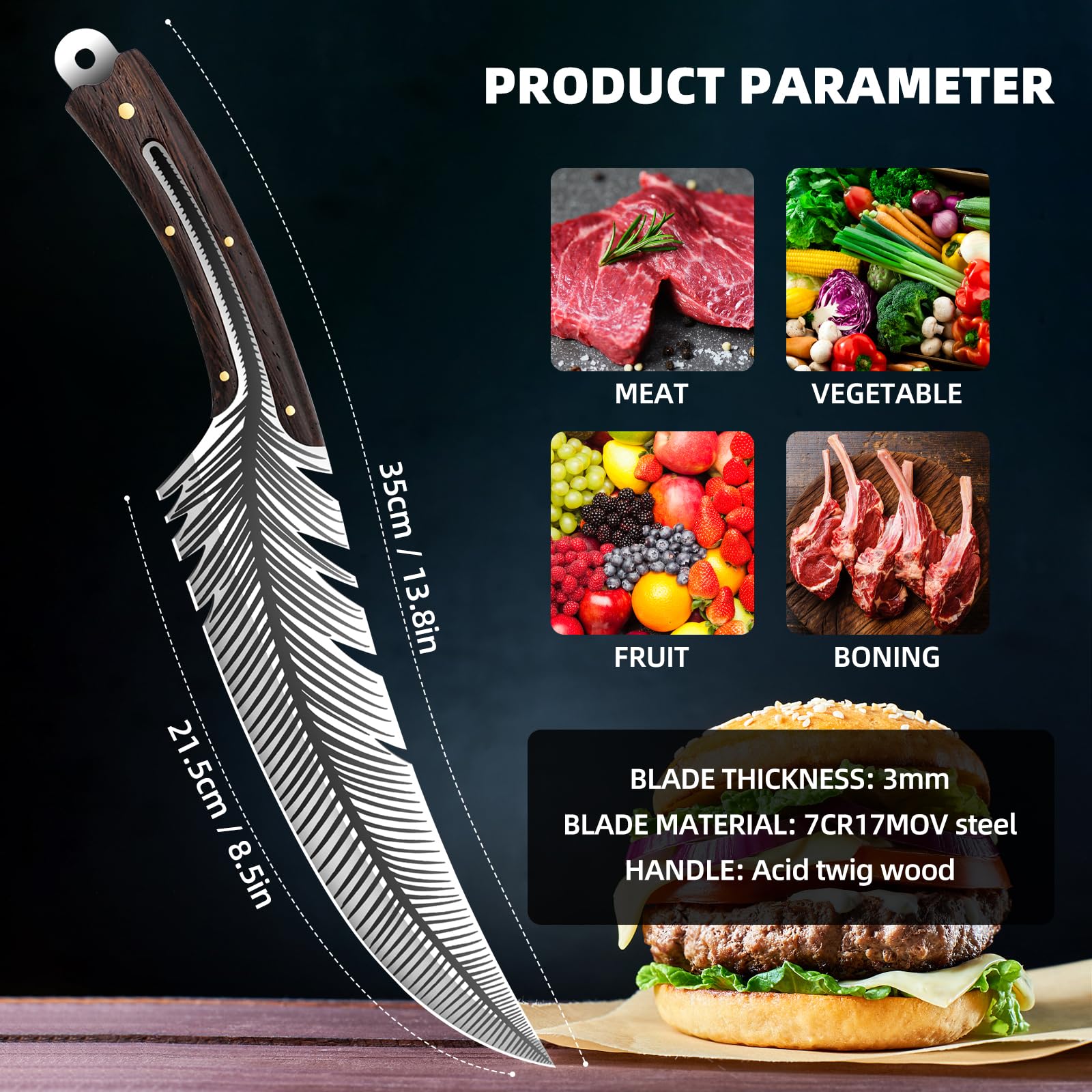 VCXOX Professional Meat Cleaver Knife Kitchen Chef Knives High Carbon Stainless Steel Ultra Sharp Kitchen Cutting Knife for Meat Vegetable Cooking Tool Outdoor and Home Use (Black-001)