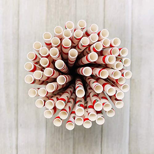 Watermelon Themed Paper Straws - Red Green White - 50 Pack