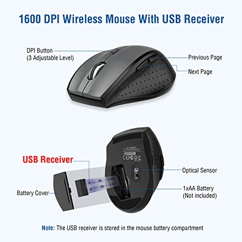 Wireless Keyboard and Mouse Combo, E-YOOSO 18 Months Battery Life Cordless Keyboard, 2.4G Full-Sized Ergonomic Keyboard with Wrist Rest, 3-Level DPI Mouse, Black Quiet Keyboard for Computer, Mac, PC