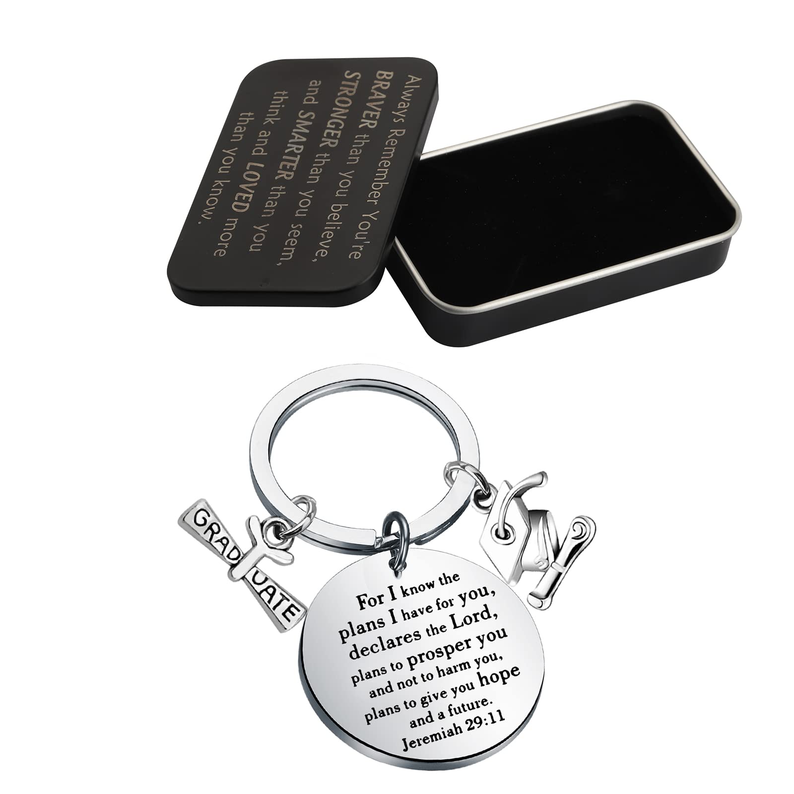 WSNANG Graduation Gift Jeremiah 29:11 Keychain Bible Verse Inspiratioan Gift for Student Graduation Religious Gifts (29:11 grad ky-box)
