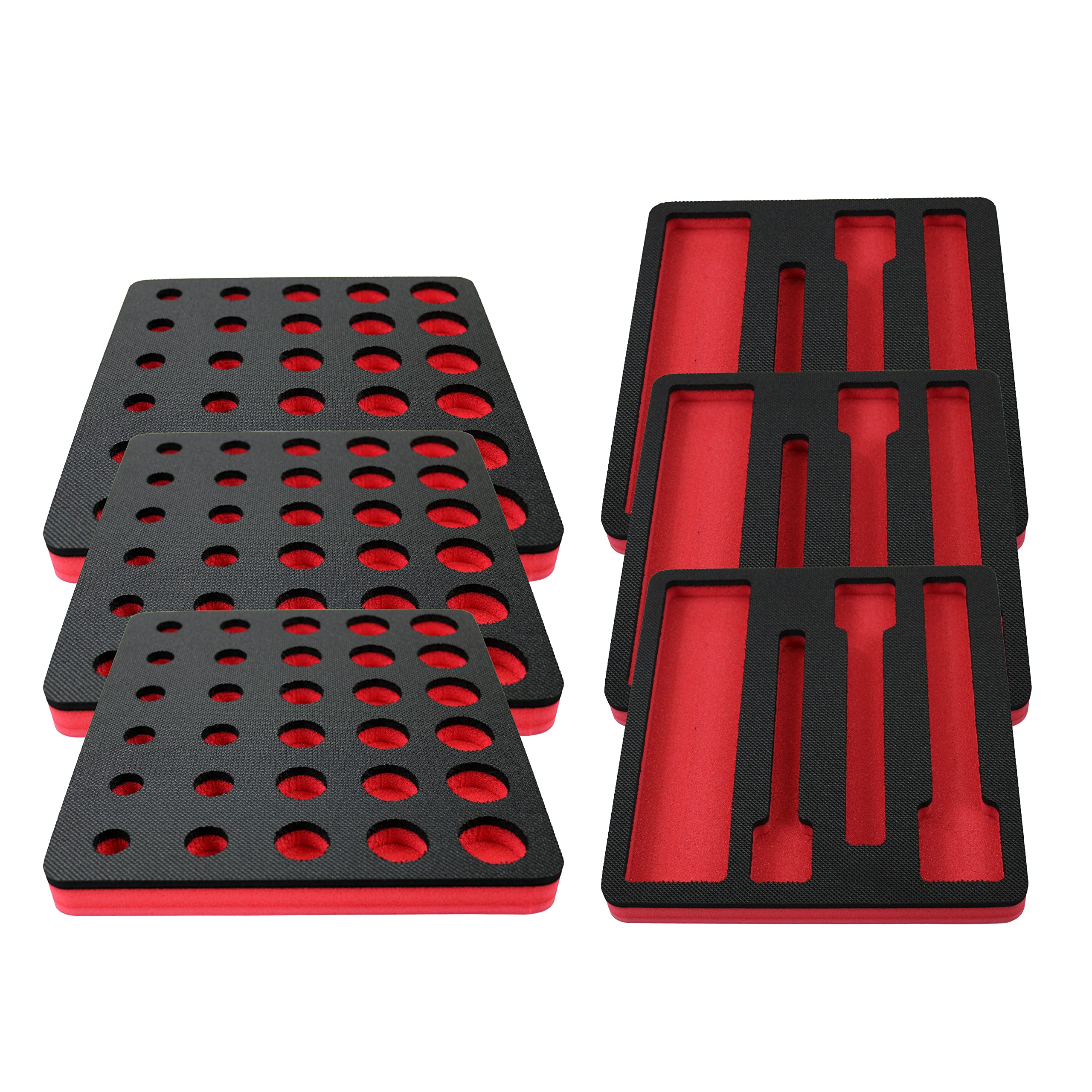 Polar Whale Tool Drawer Organizer 6-Piece Ratchet and Socket Insert Set Red Black Durable Foam Holds Many Tools and Accessories 10 x 11 Inch Trays Fits Craftsman Husky Kobalt Milwaukee Many Others