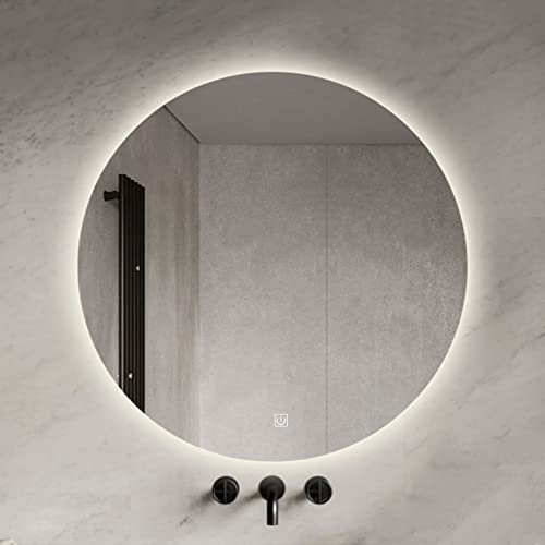 Round LED Illuminated Wall Mirror 50/60/70/80CM Lighted Bathroom Vanity Mirror With Smart Touch Sensor For Makeup Shaving Hairdressing, Backlit Waterproof ( Size : White light-Round Mirror 80cm )