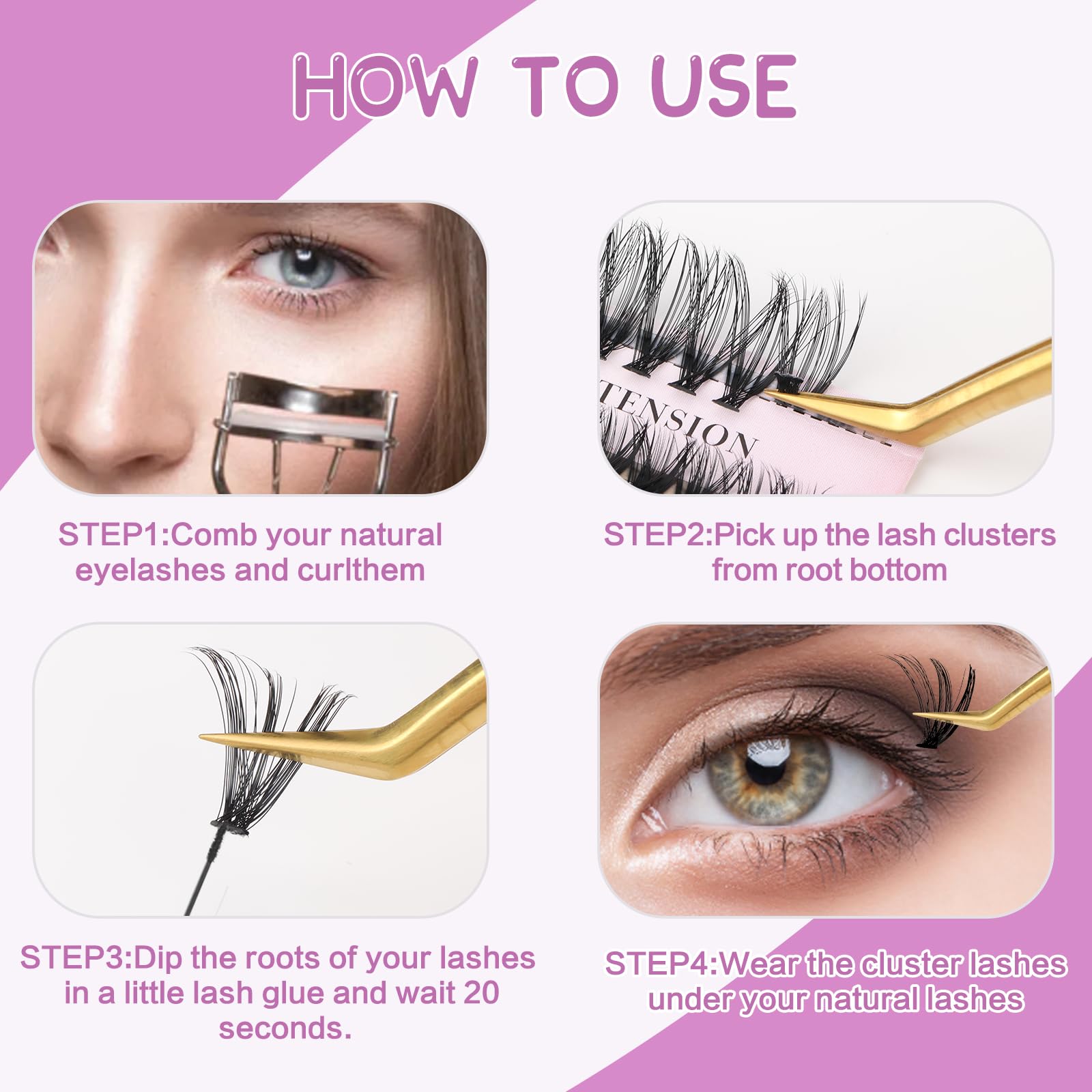 SIAMHOO DIY Lash Extension Clusters 280pcs Individual Wispy Lash Clusters D Curl 0.07mm 30D+40D Mixed Eyelash Bundle, Natural Eye Lash Clusters for Self Application at Home(30D+ 40D-0.07D-9-16Mix)
