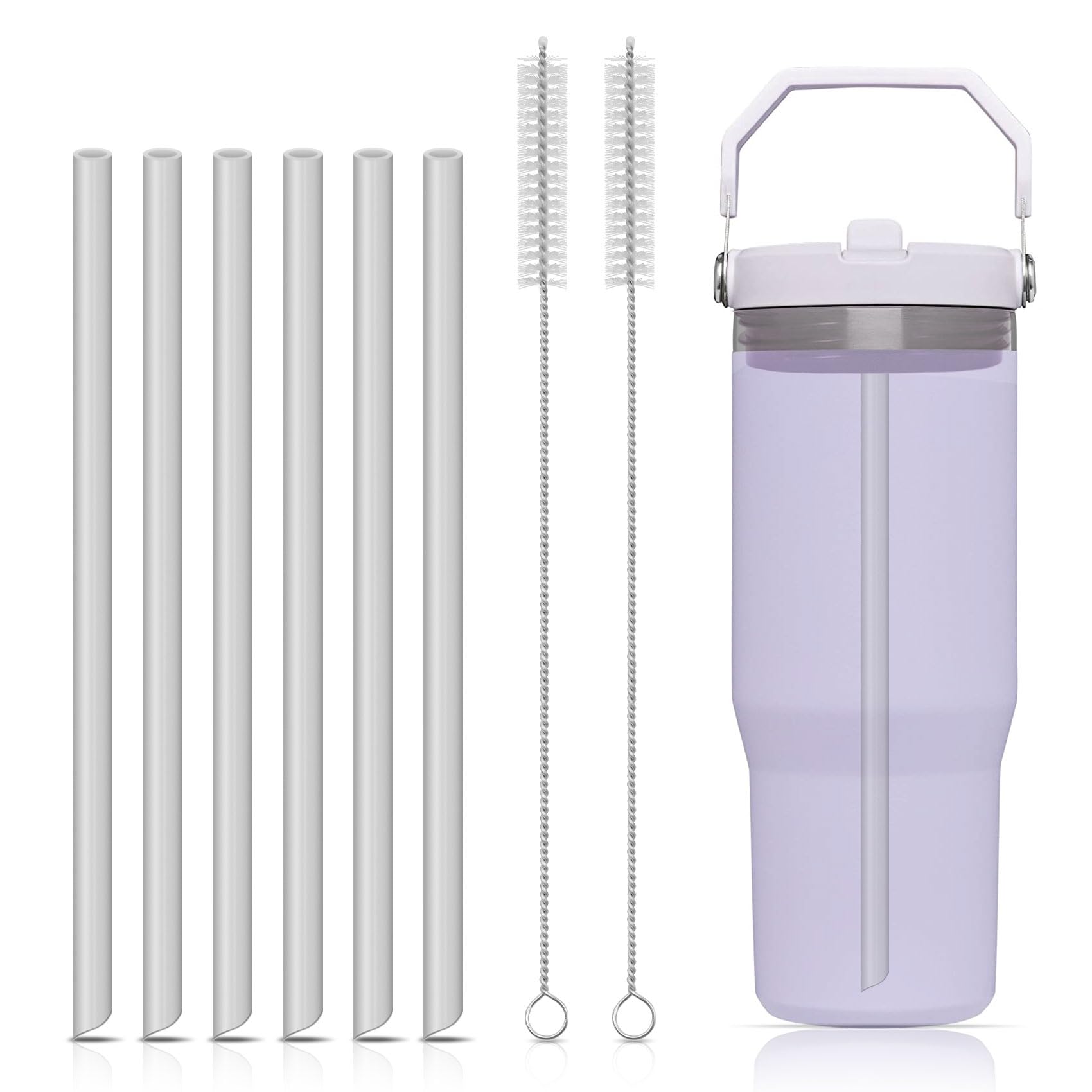 Silicon Replacement Straws Customised for Stanley IceFlow 20/30/40/64oz Water Bottle, 6pcs Reusable Straws with Cleaning Brush for Stanley IceFlow Insulated Water, Bottle Accessories