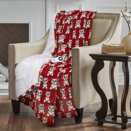 Serta Shiny Sherpa Electric Heated Warming Throw Blanket Dogs Red - 50" x 60"