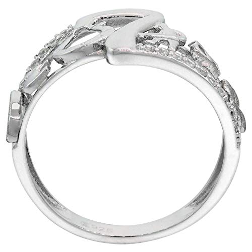 Sterling Silver Micropave CZ Lucky 7 Ring for Women with Good Luck Charms Rhodium Finish 1/2 inch size 6