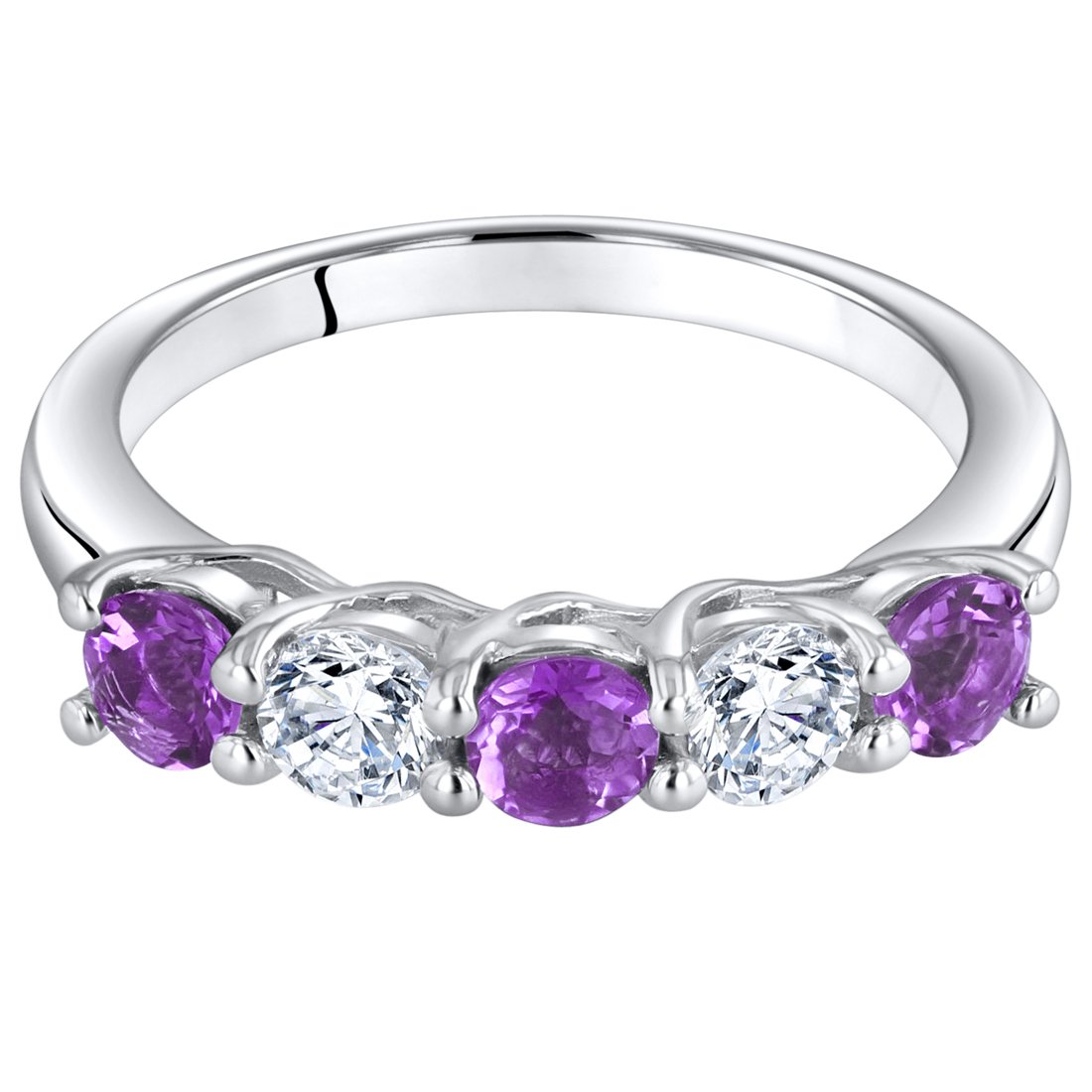 PEORA Amethyst Five-Stone Trellis Ring Band for Women, Natural Gemstone Birthstone, 0.50 Carat total Round Shape, Size 8
