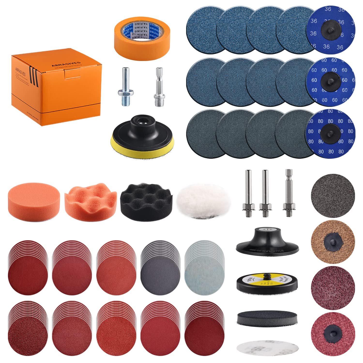 Tshya 133 Pack 3 Inch Sanding Discs for Drill Polishing Die Grinder Attachment Variety Kit with 5/16" and 1/4" Shanks Sanding Pads Includes 36-3000 Grit