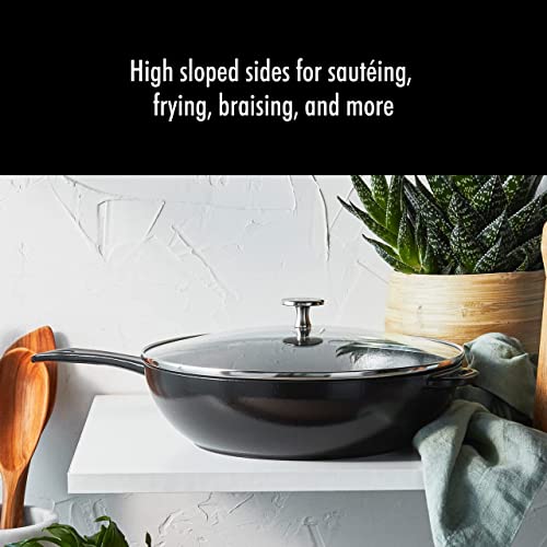 STAUB Cast Iron Pan with Lid 10-inch, 2.9 Quart Serves 2-3, Fry Pan, Cast Iron Skillet, Wok, Made in France, Matte Black
