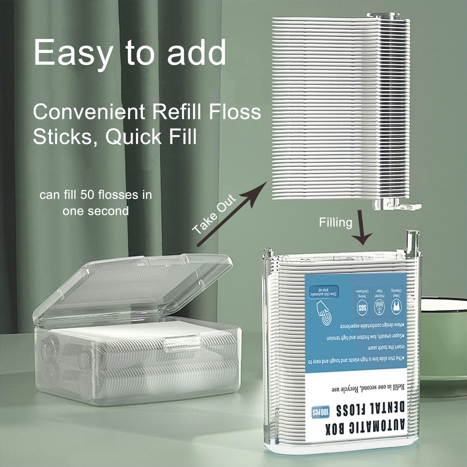ZHENBUCUO Floss Picks Dispenser, Total 300 Count(White) Dental Flossers for Adults, Pop-up Automatic Floss Dispenser and Refills, Dental Floss Pick Holder Reusable for Home Hotel Travel Clean Teeth