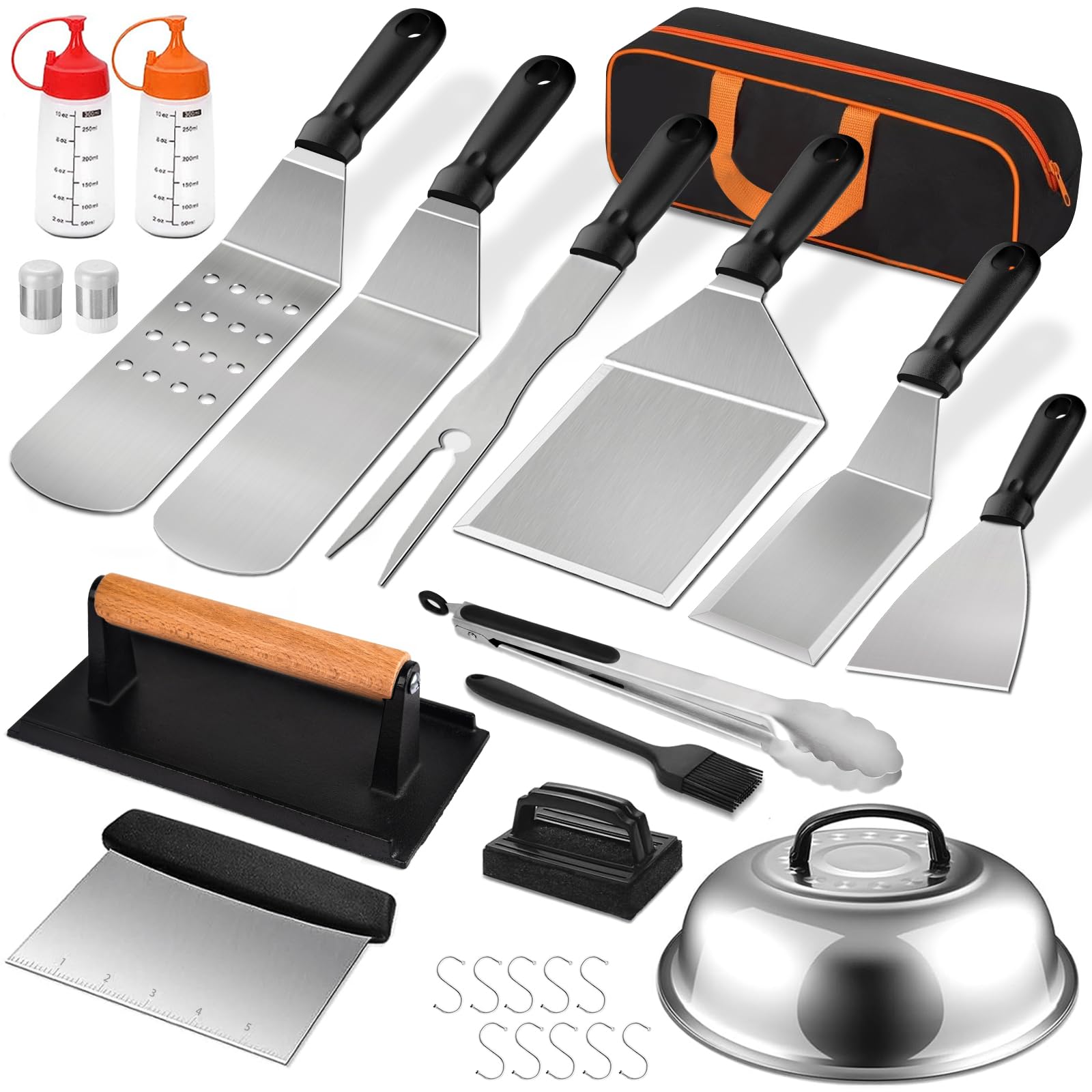 Wepeiri Blackstone Griddle Accessories Kit, 27Pcs Grilling Accessories Set for Blackstone and Camp Chef, Flat Top Grill Accessories Set with Spatulas, Scraper, Grill Press, Basting Cover for BBQ