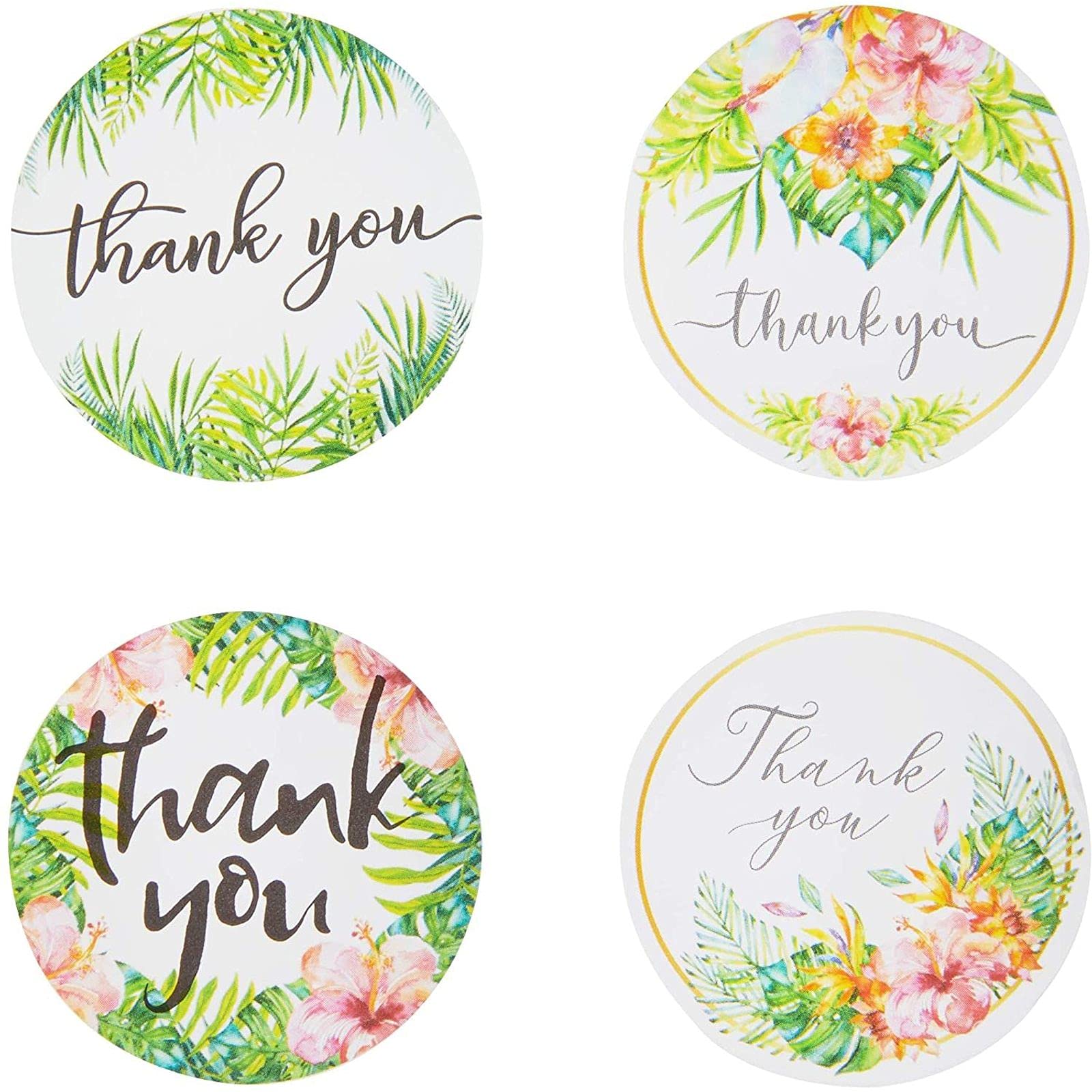 Thank You Stickers Roll with Tropical Leaves, Envelope Seals (1.5 Inches, 1000 Pack)