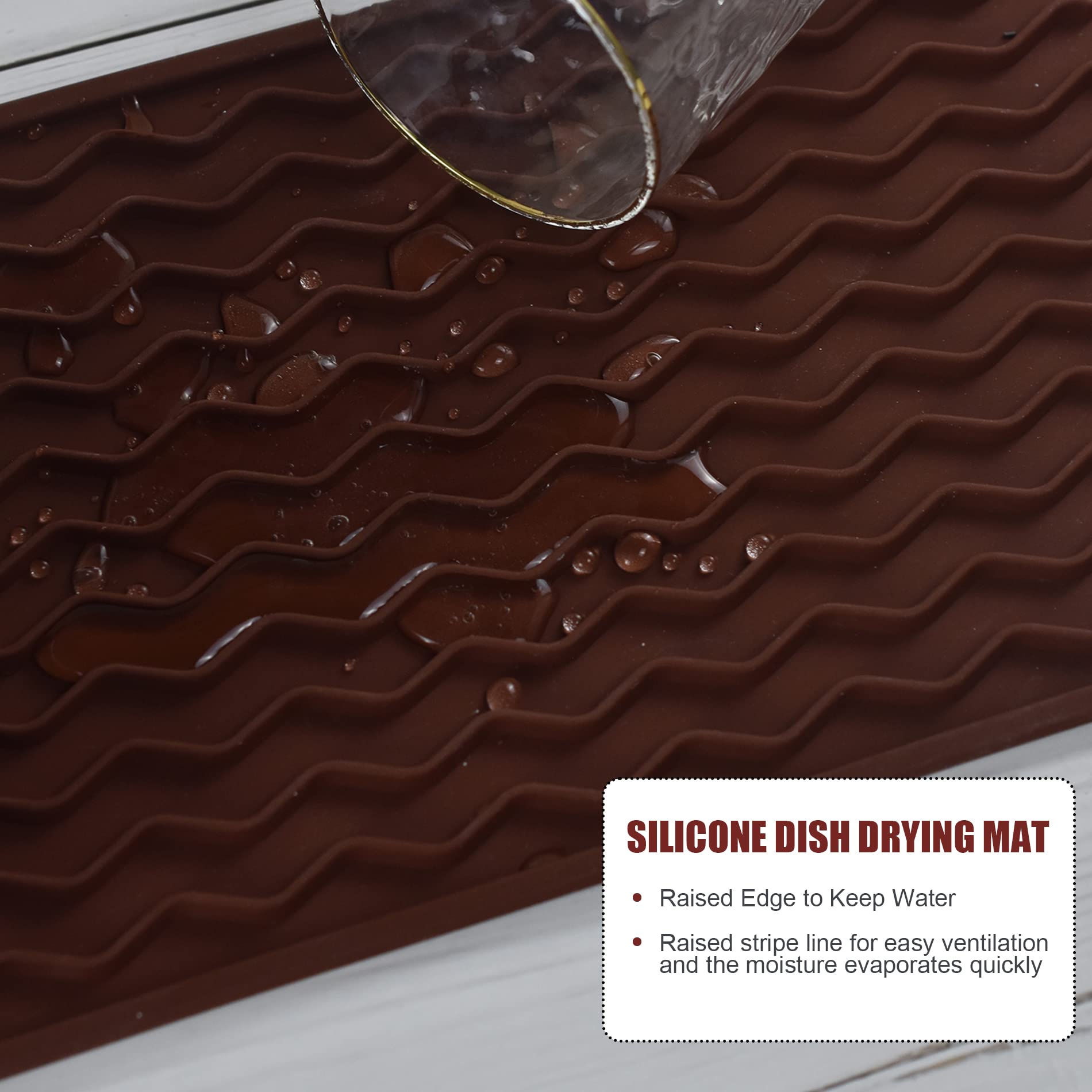 Silicone Dish Drying Mat, Non-Slip Easy Clean Sink Mat Large Heat-resistant Dish Drainer Mat for Kitchen Counter, Sink, Refrigerator or Drawer liner (12" x 6", COFFEE)