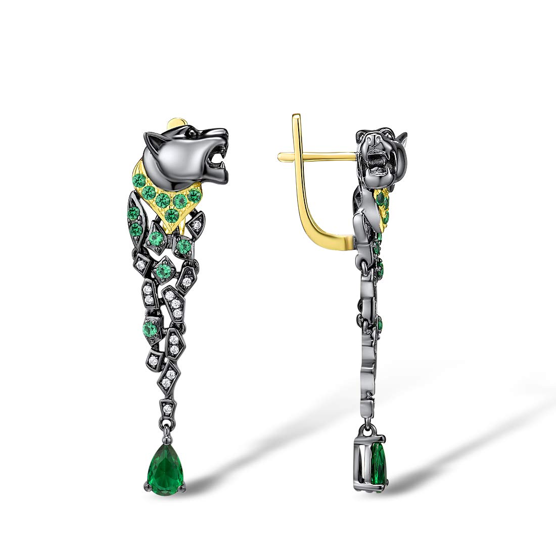 Santuzza 925 Sterling Silver Parrot Drop Earrings Green Glass White Cubic Zirconia Bird Dangle Earring