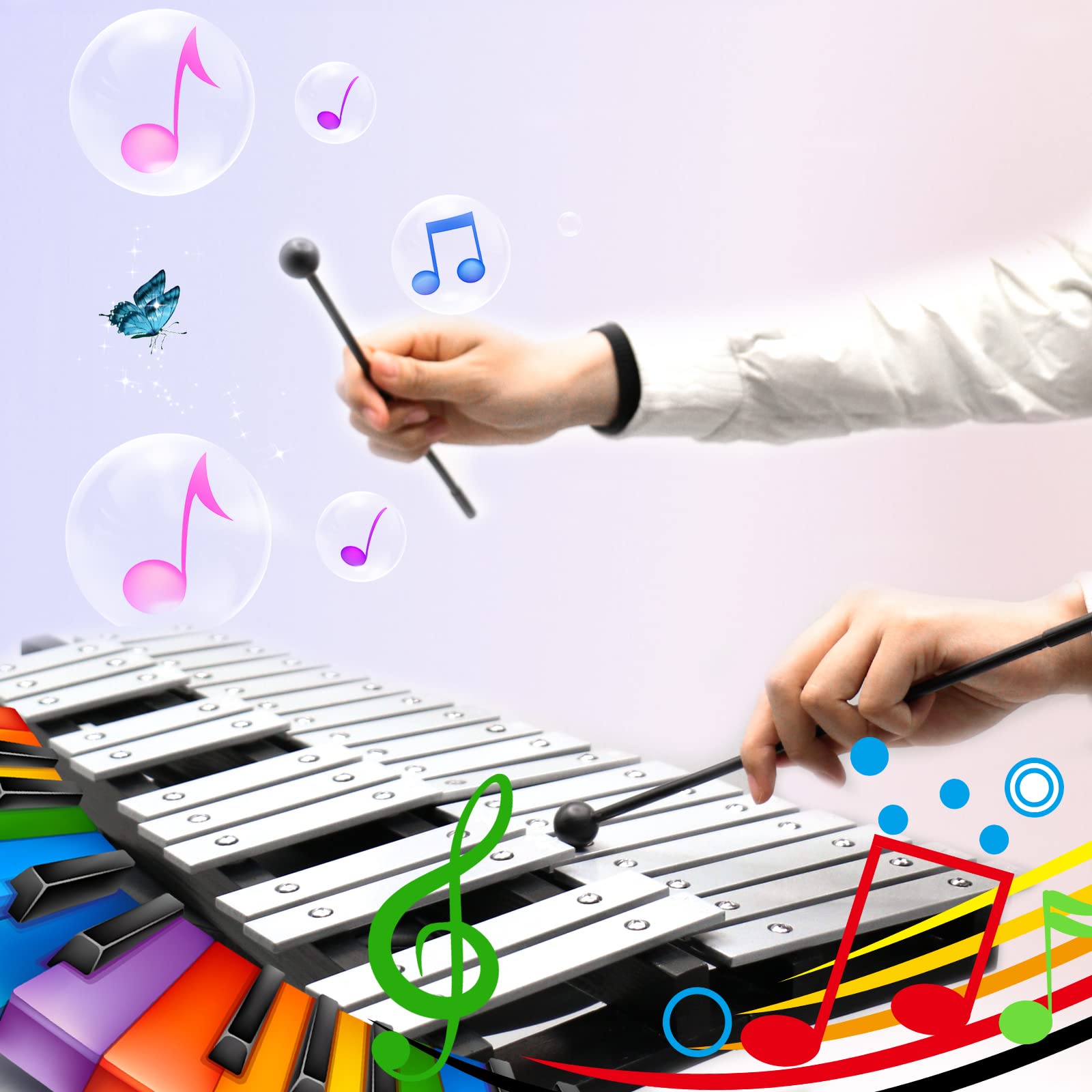 VACHAN 30 Notes Foldable Glockenspiel Xylophone,Percussion Musical Instrument Kit with Mallets and Carrying Bag Silver