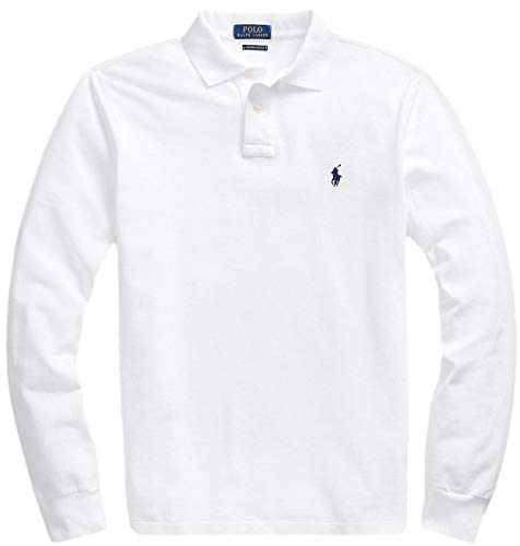 POLO RALPH LAUREN Men's Long Sleeve Mesh Polo Shirt (L, White)