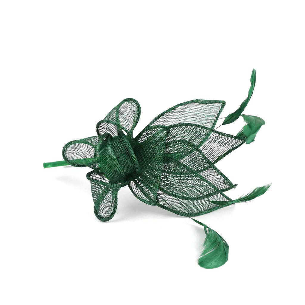 Women's Elegant Hat Strap Flower Feather Party Hat Hair Clip Headband Accessory Bride Sweatband (Green, One Size), 1 Count