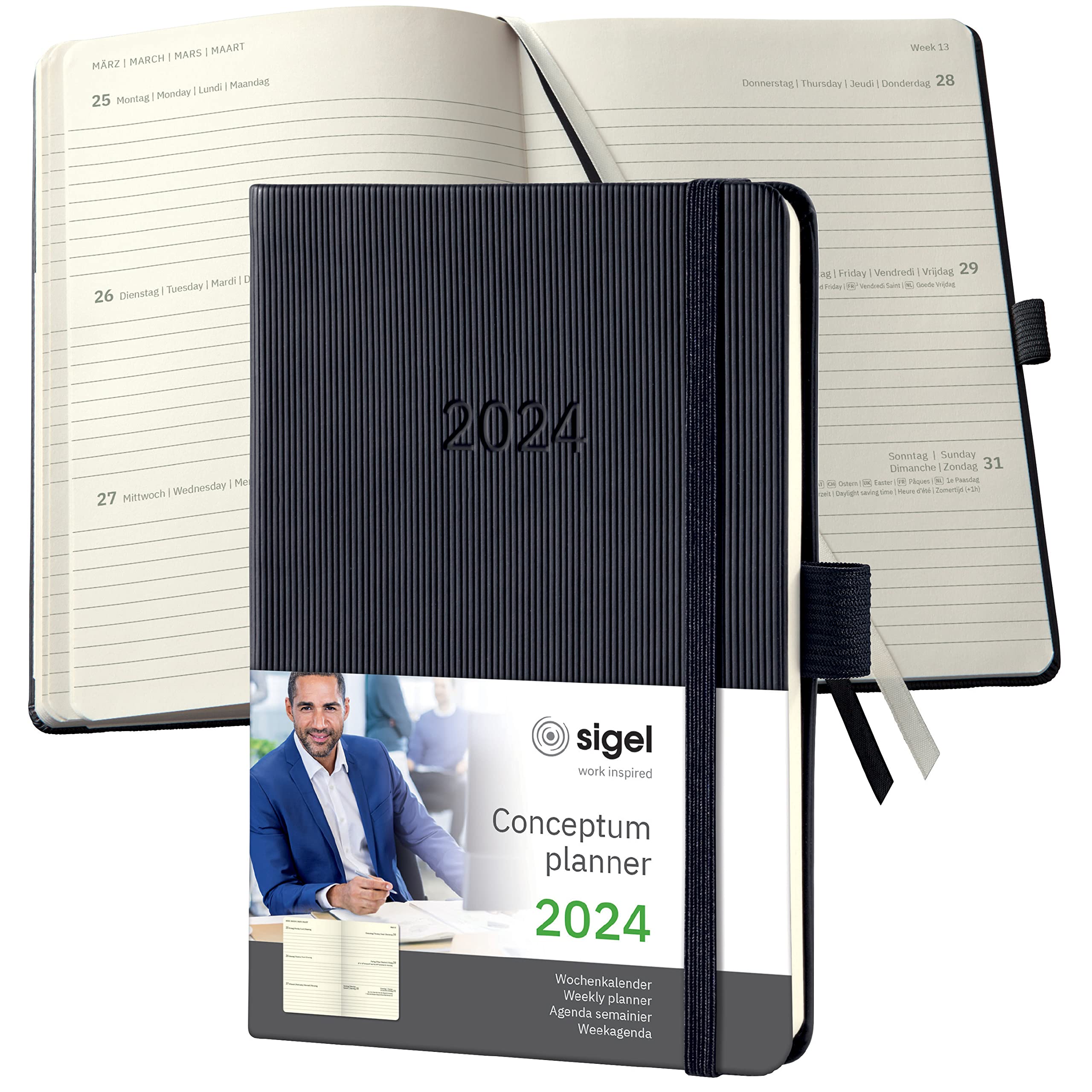 SIGEL C2413 Conceptum Weekly planner 2024, approx. A6, black, hardcover, 2 pages = 1 week, 176 pages
